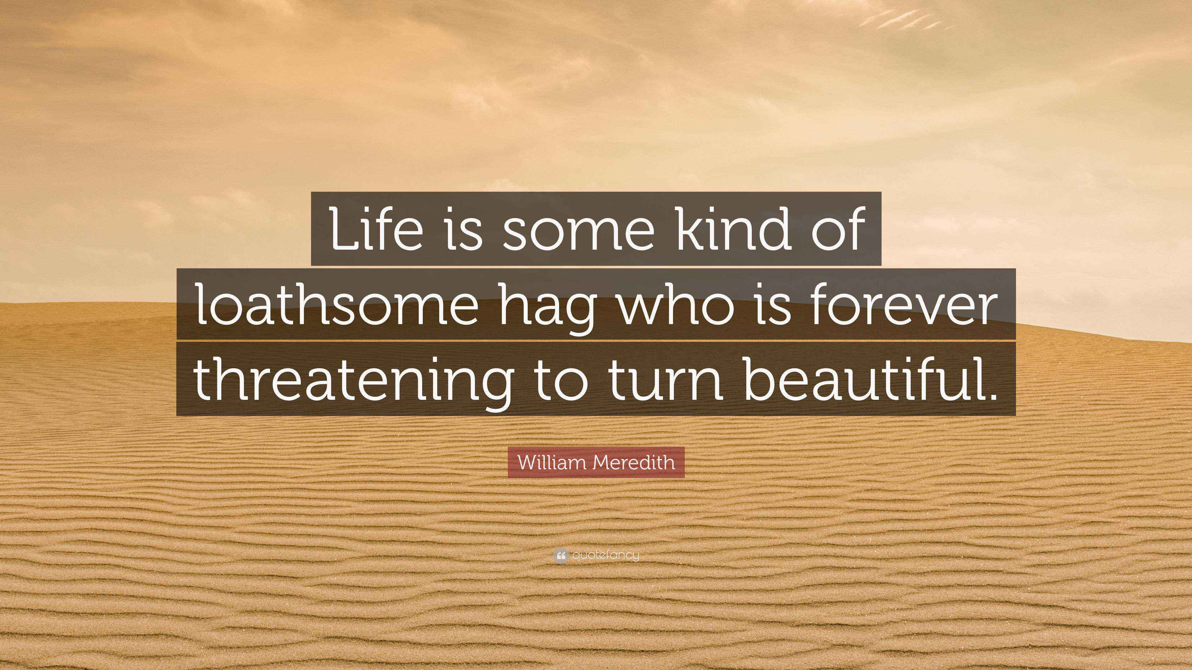 William Meredith Quote: “Life is some kind of loathsome hag who is ...