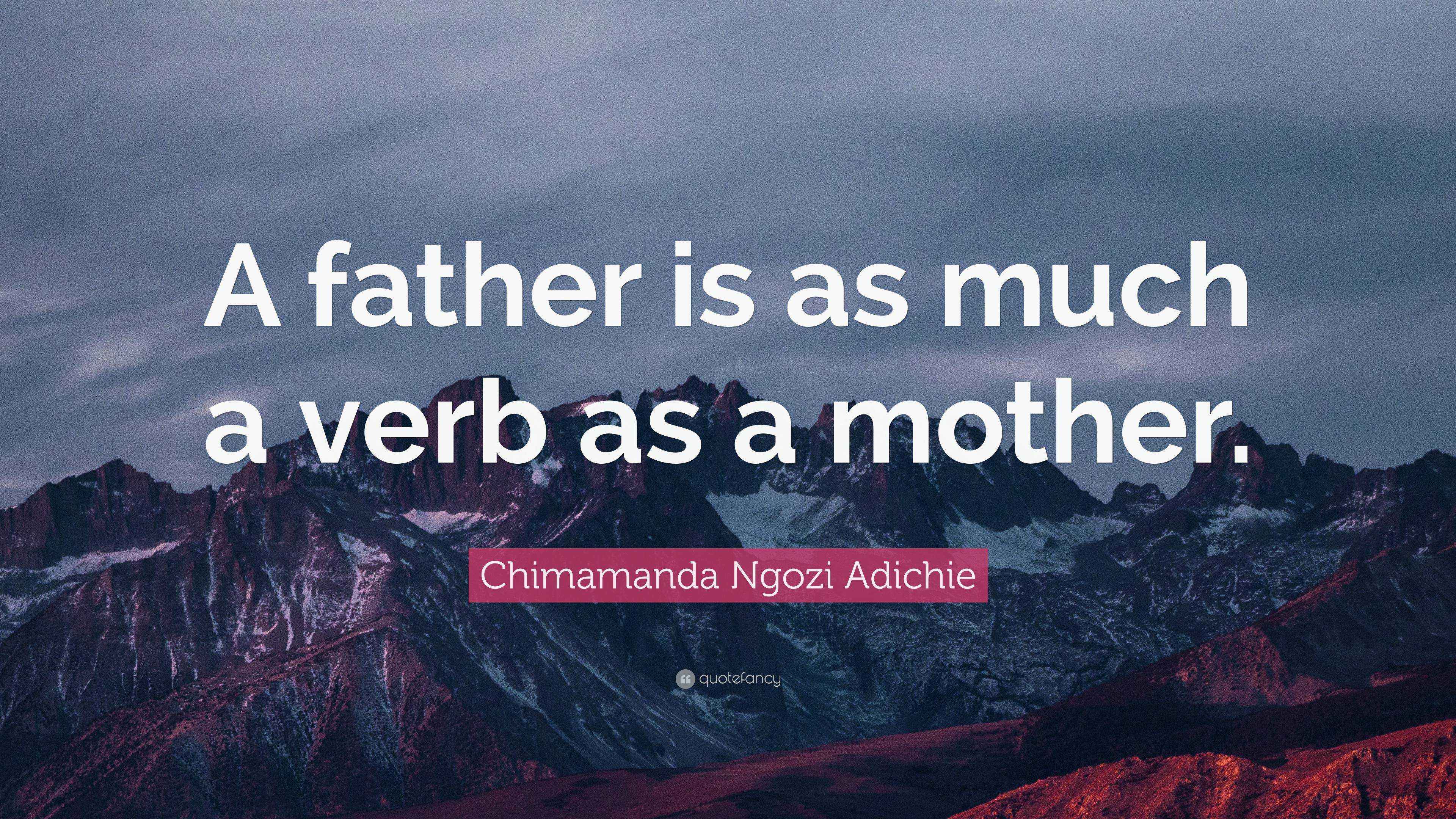Chimamanda Ngozi Adichie Quote: “A father is as much a verb as a mother.”