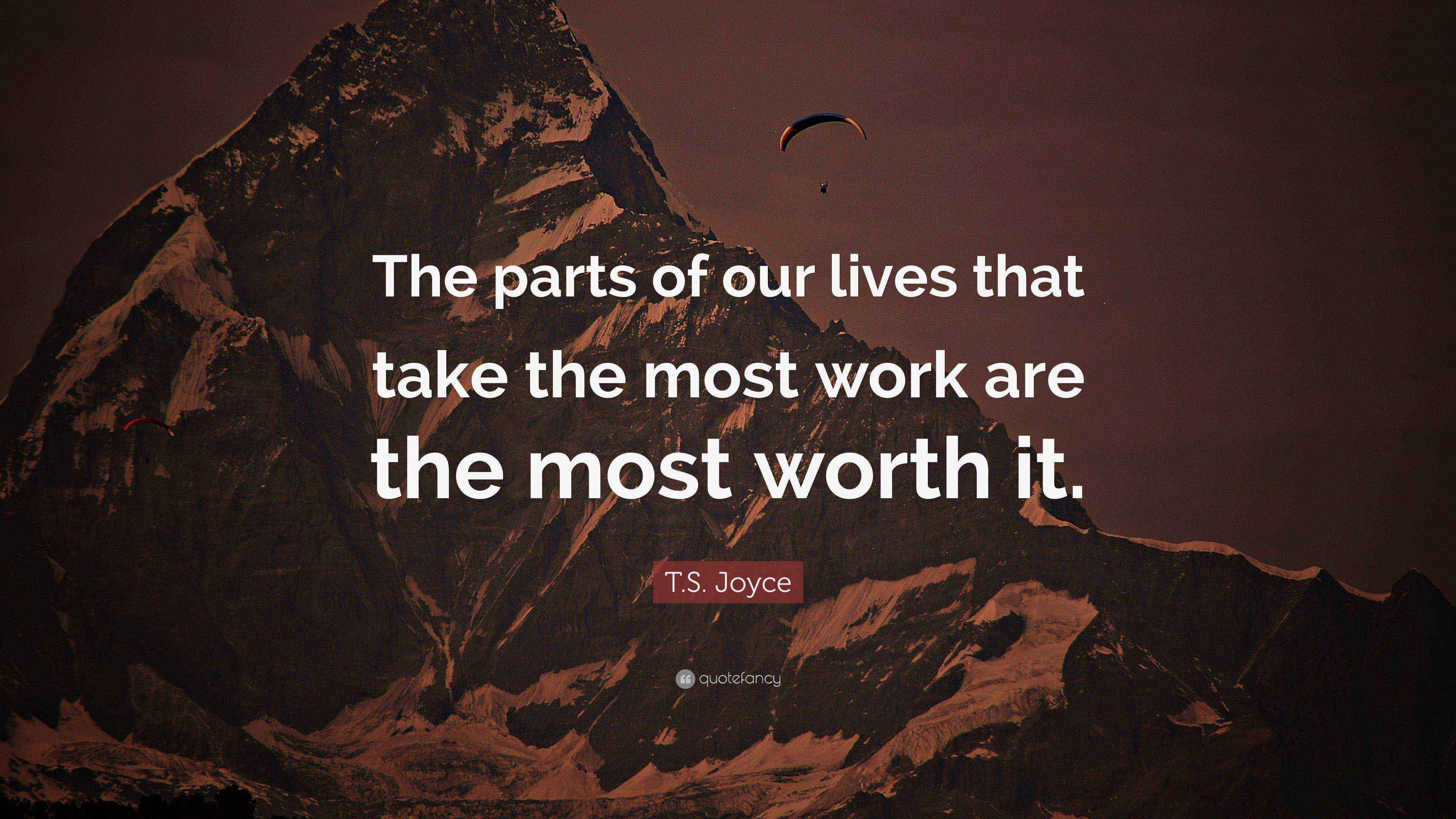T.S. Joyce Quote: “The parts of our lives that take the most work are ...