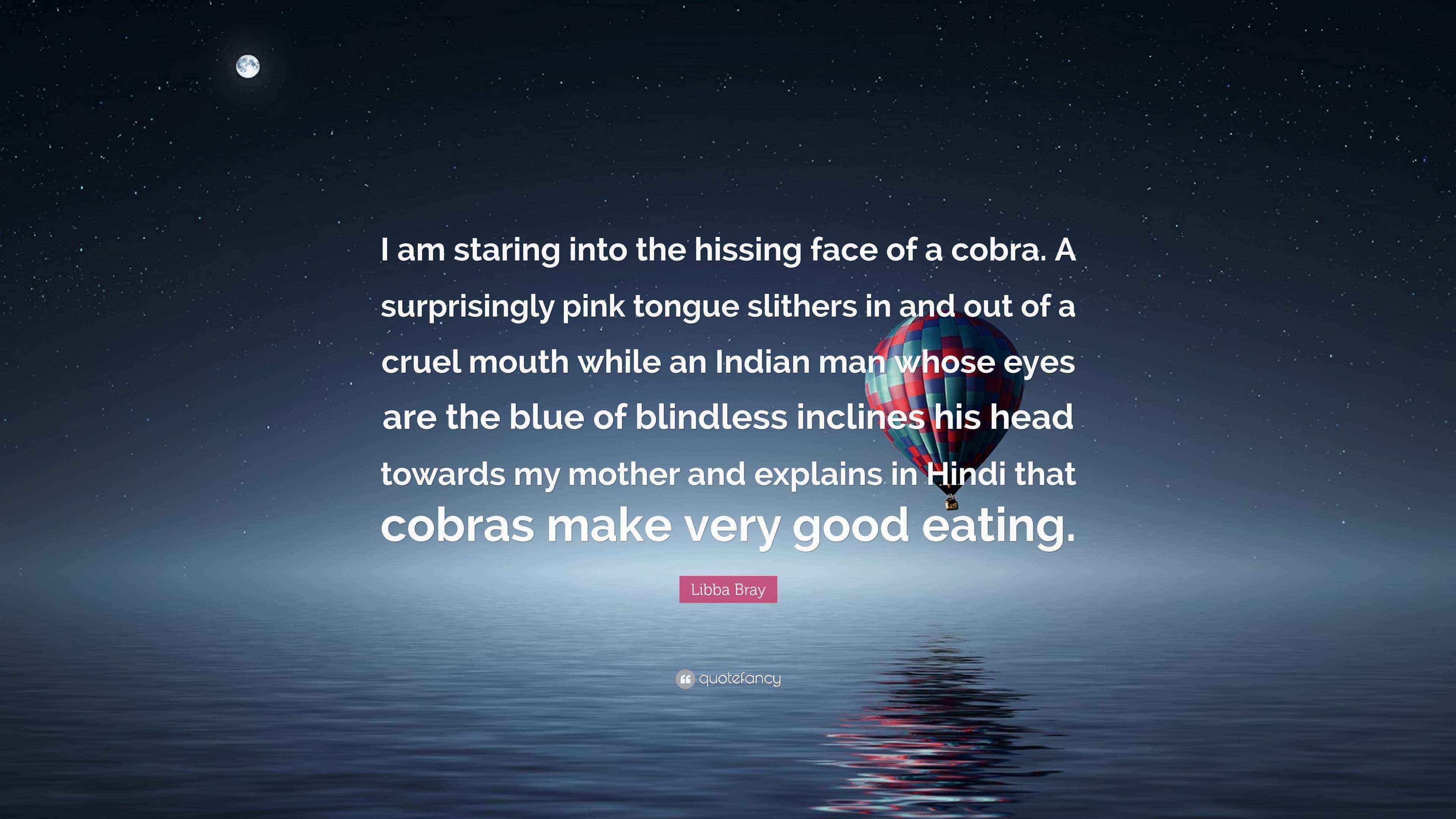 Libba Bray Quote: “I am staring into the hissing face of a cobra. A ...