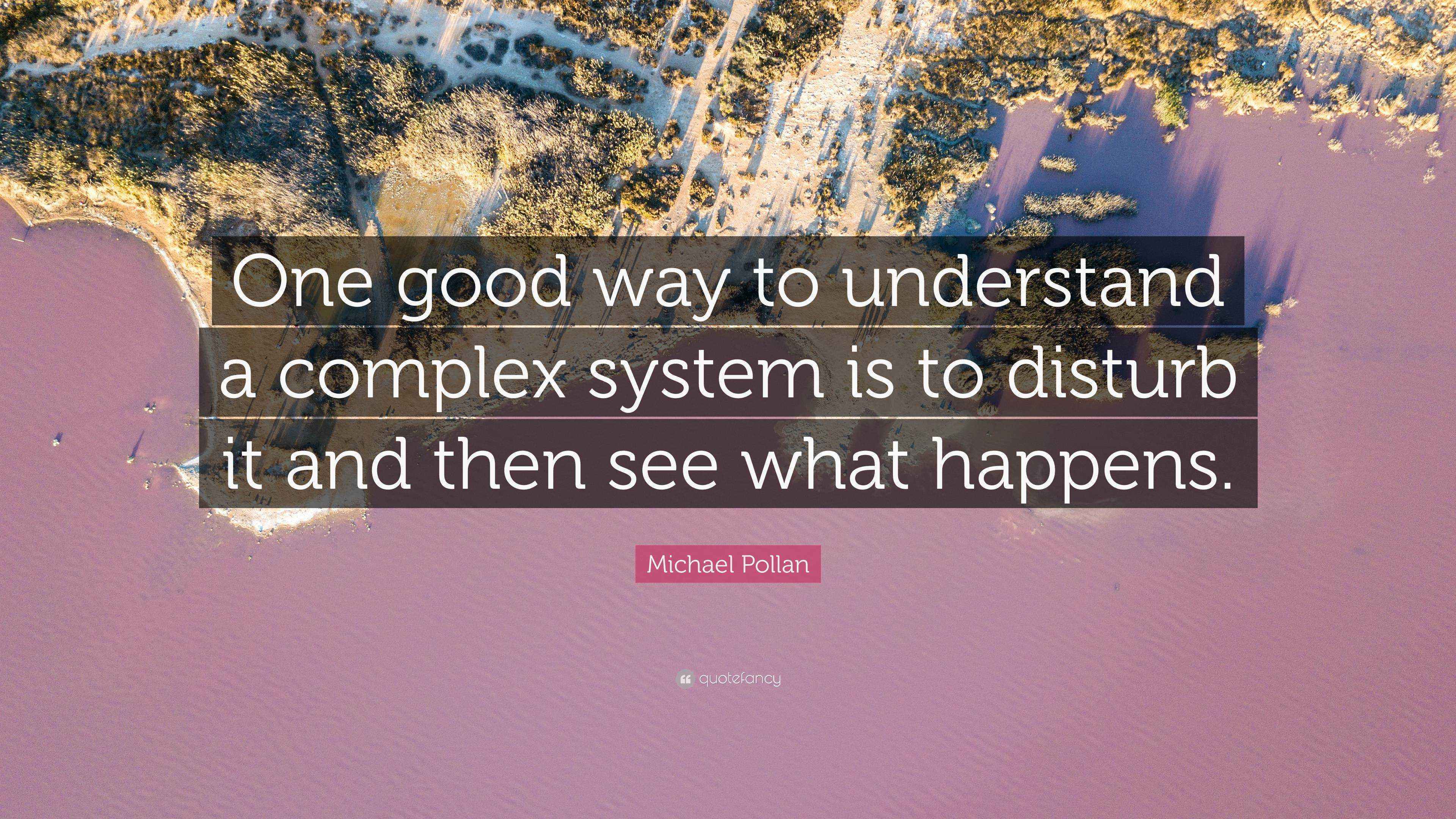 Michael Pollan Quote: “One good way to understand a complex system is ...