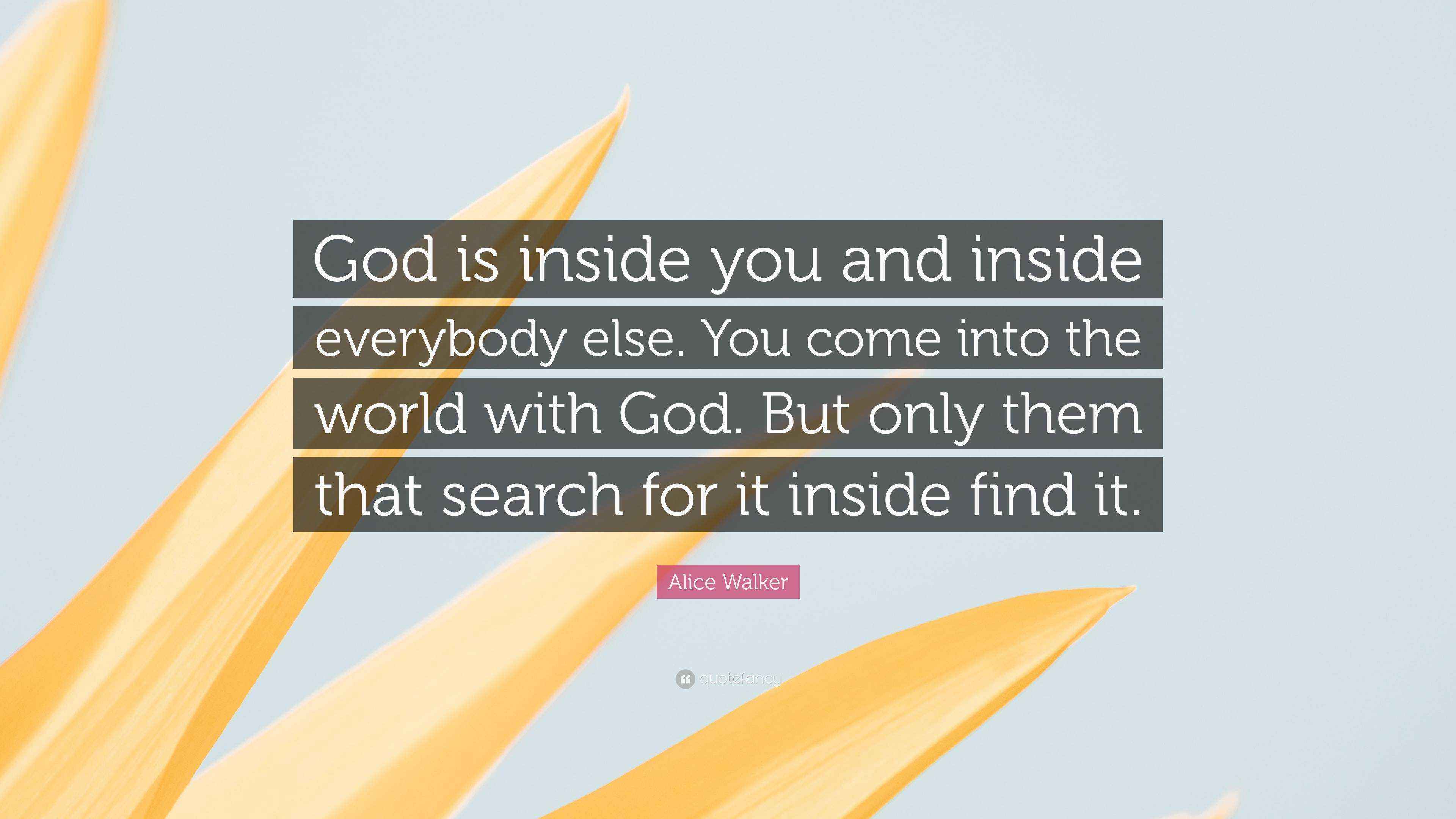 Alice Walker Quote: “God is inside you and inside everybody else. You ...