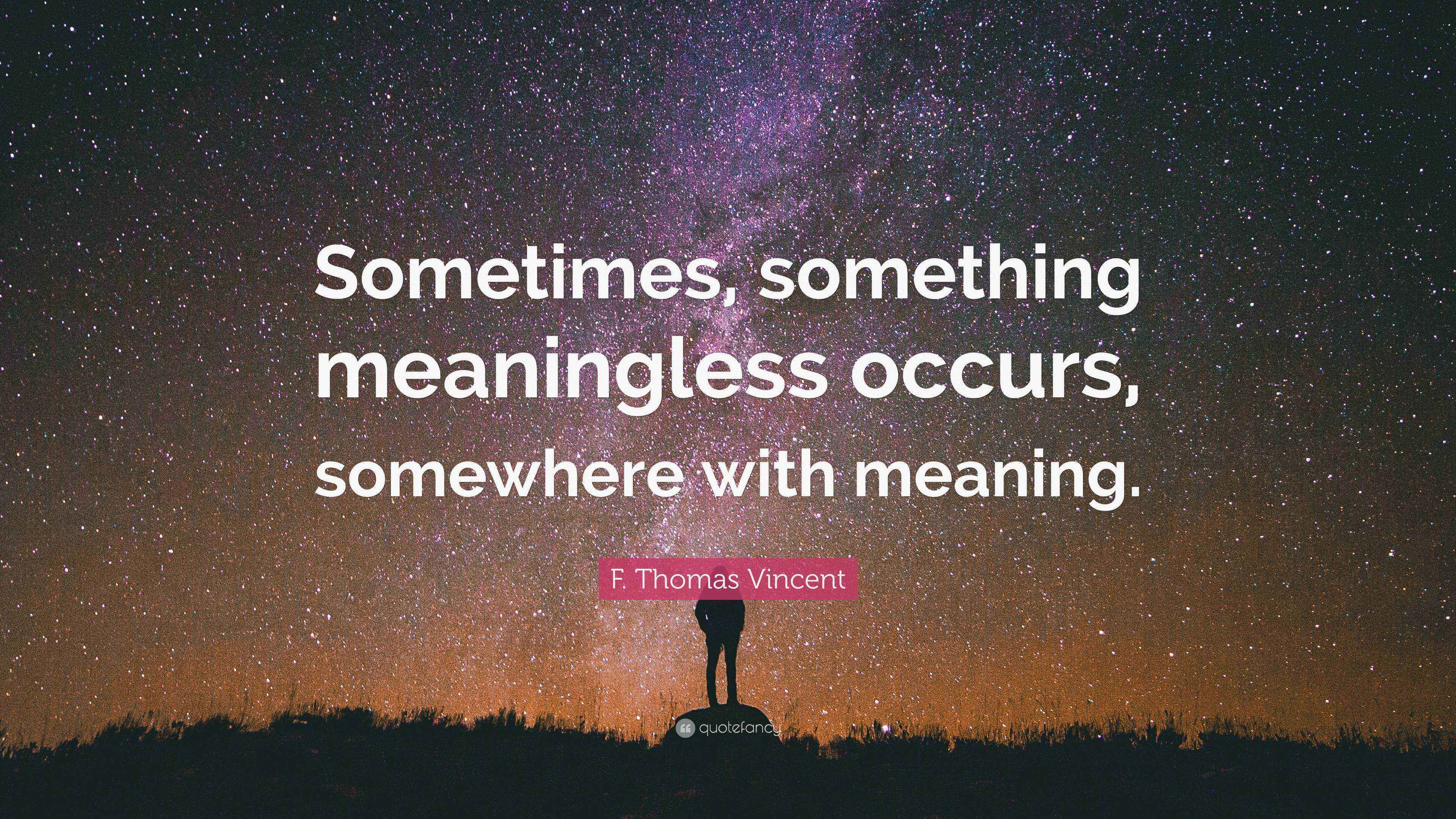 F. Thomas Vincent Quote: “Sometimes, something meaningless occurs ...