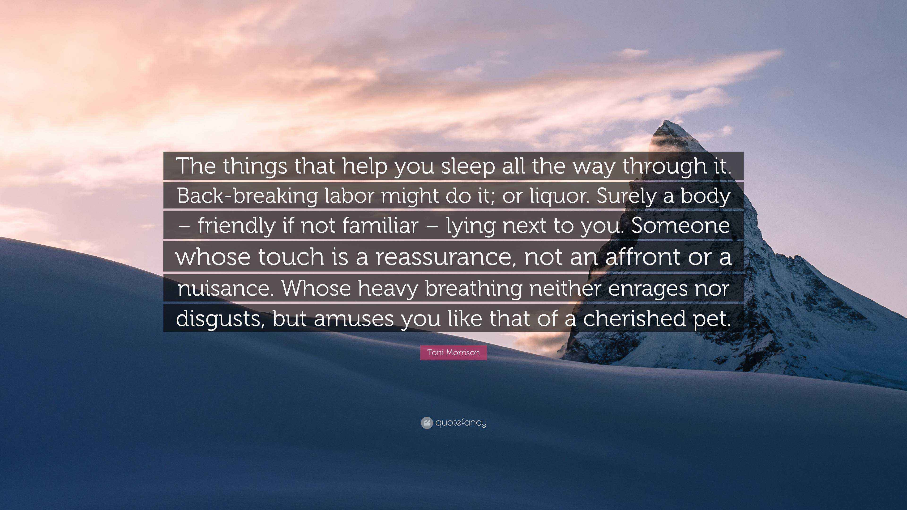 Toni Morrison Quote: “The things that help you sleep all the way ...