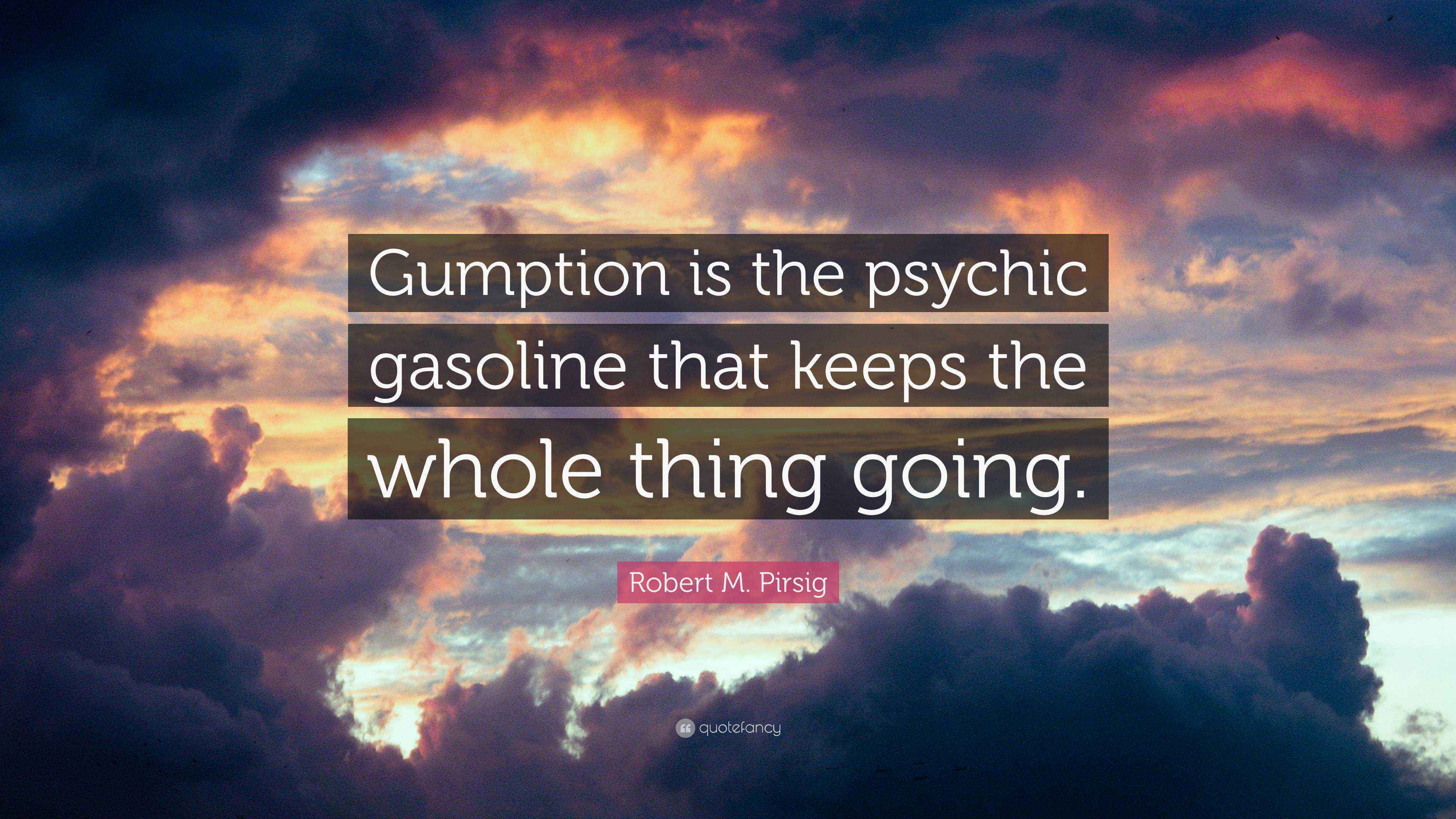 Robert M. Pirsig Quote: “Gumption is the psychic gasoline that keeps ...