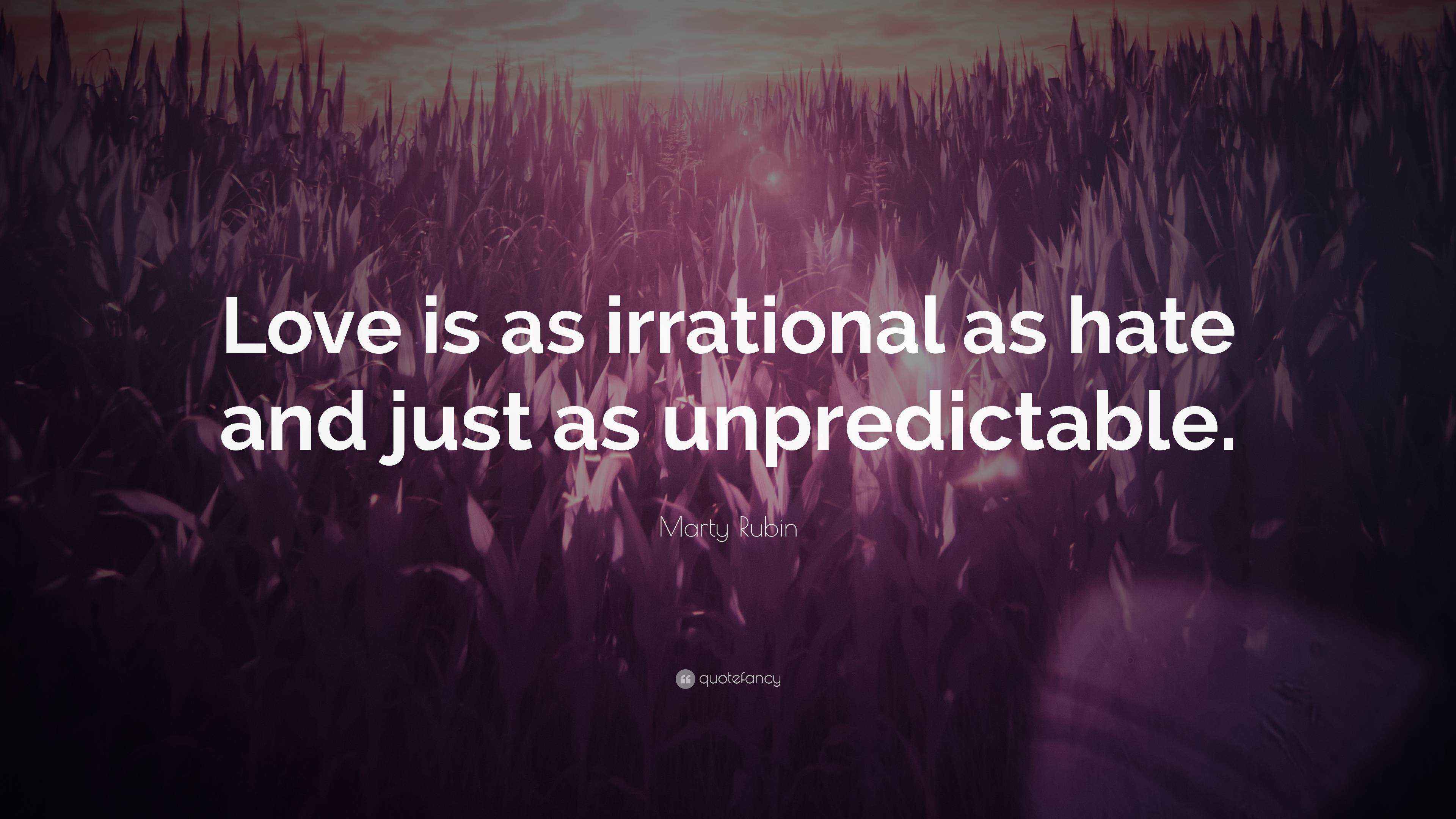 Marty Rubin Quote: “Love is as irrational as hate and just as ...