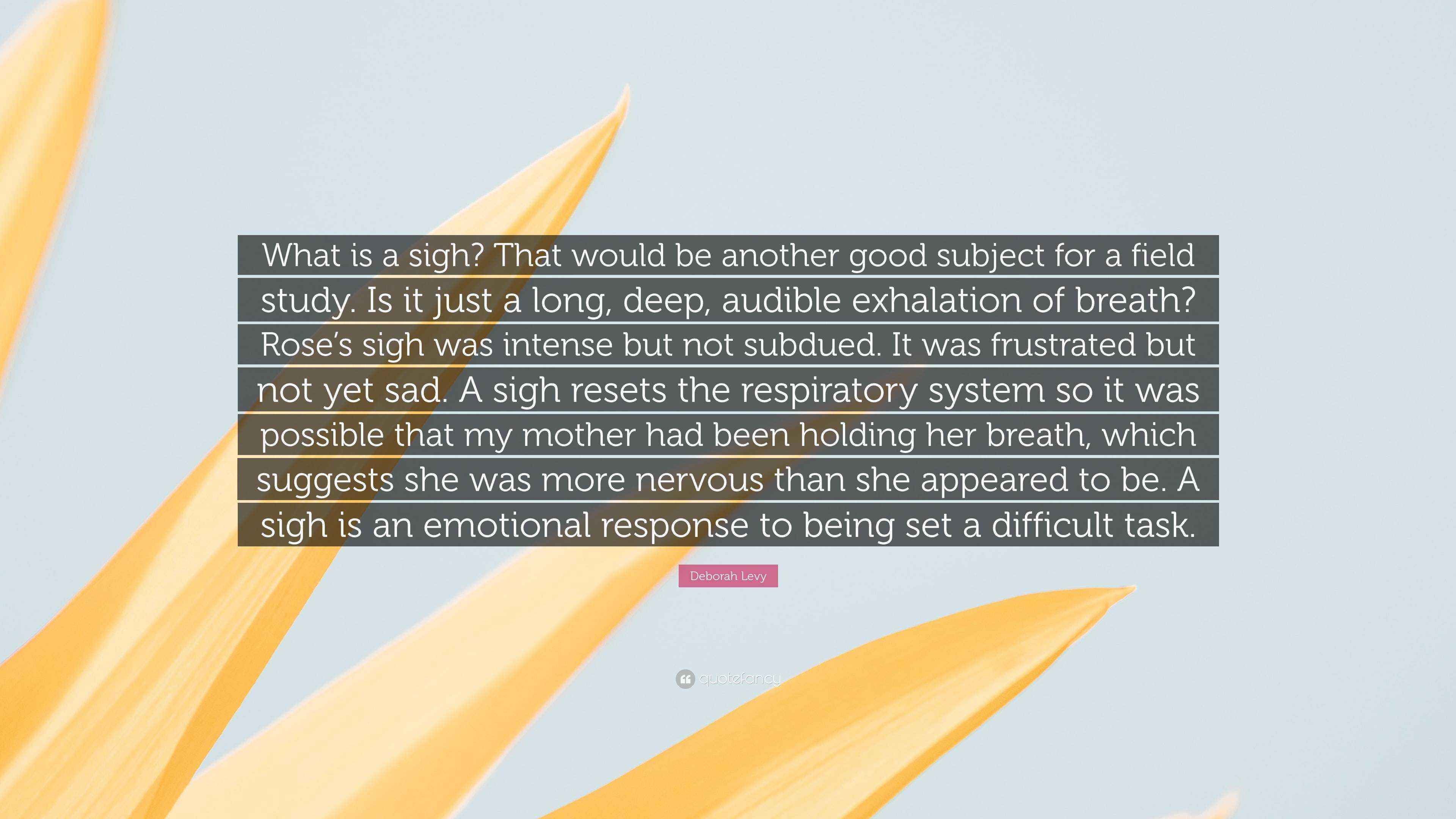 Deborah Levy Quote: “What is a sigh? That would be another good subject ...