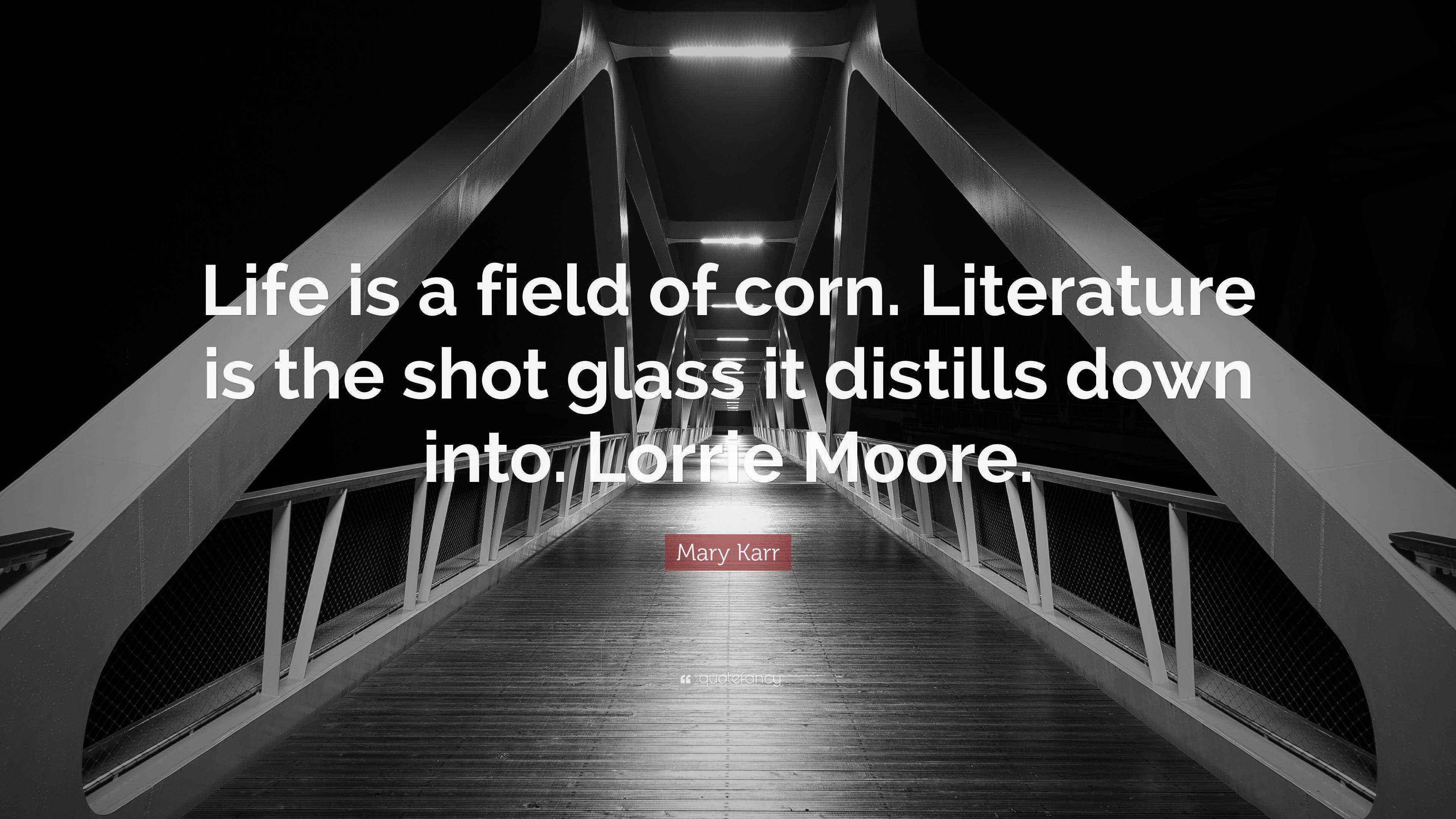 Mary Karr Quote: “Life is a field of corn. Literature is the shot glass ...