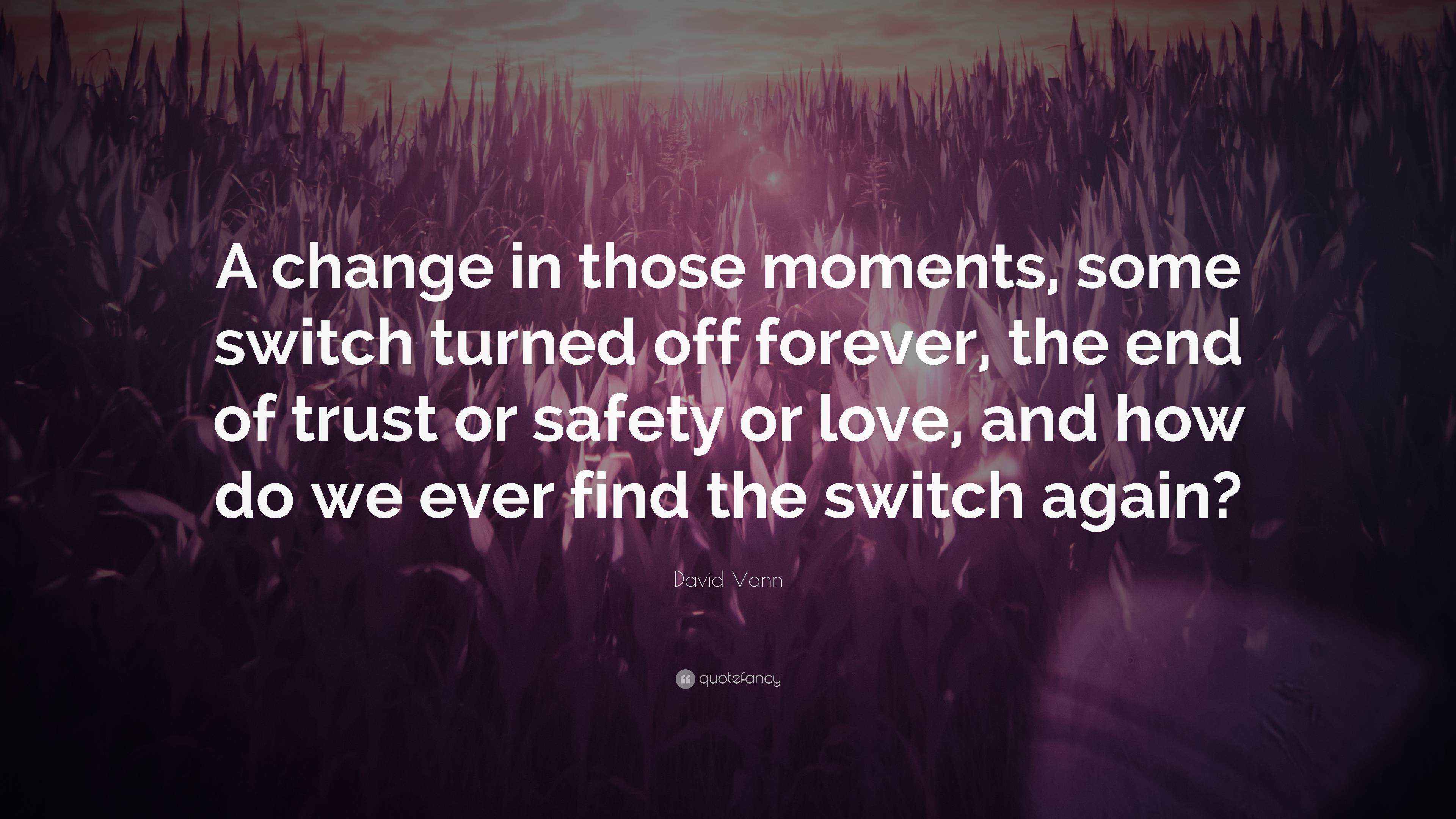 David Vann Quote: “A change in those moments, some switch turned off ...