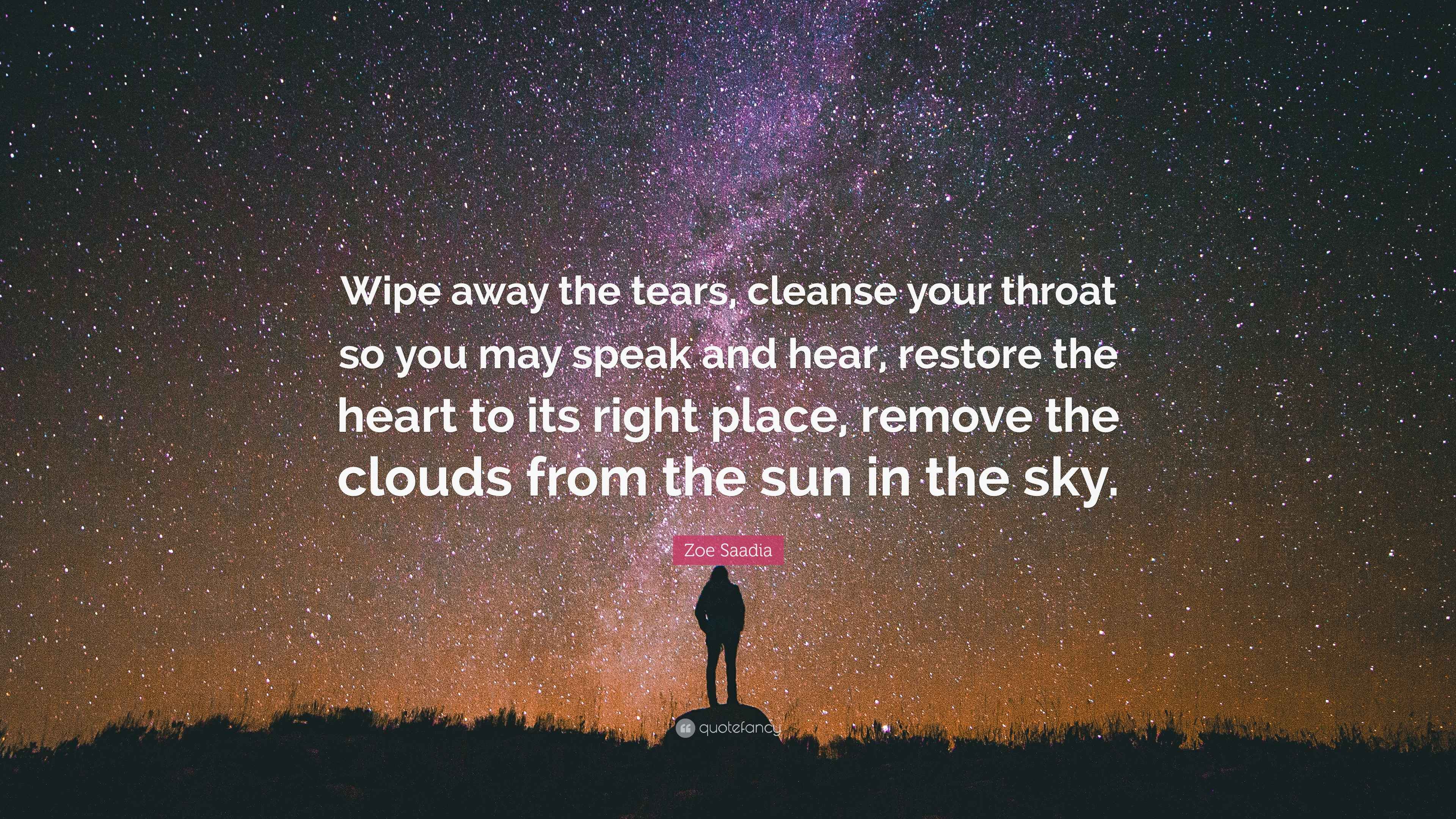 Zoe Saadia Quote: “Wipe away the tears, cleanse your throat so you may ...