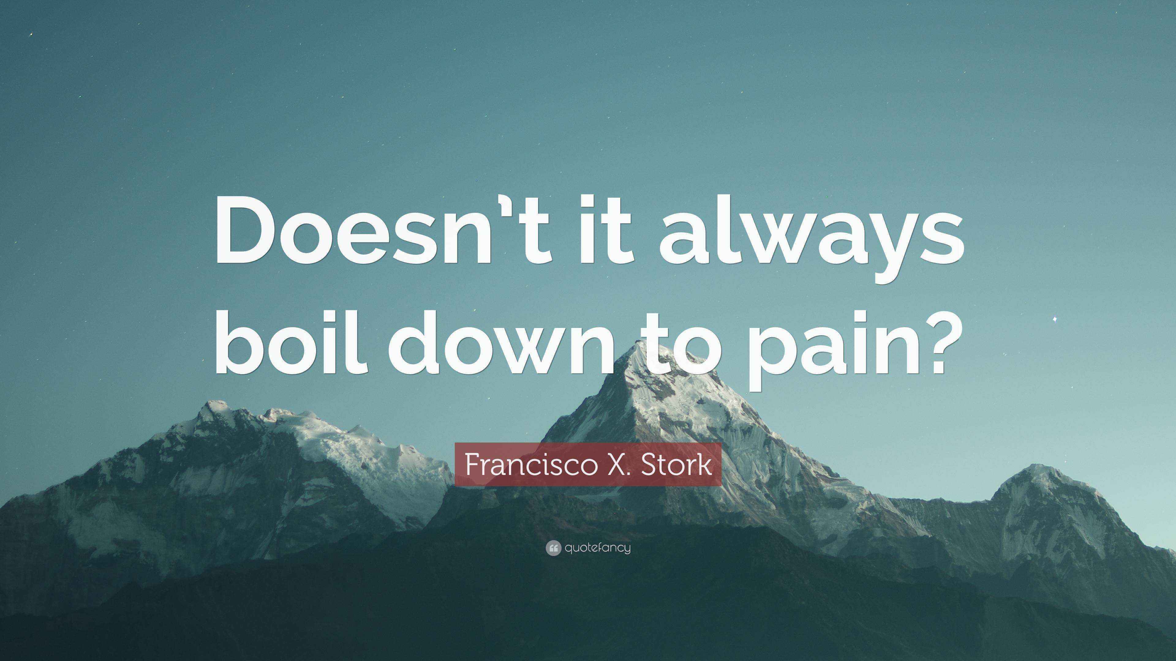 Francisco X. Stork Quote: “Doesn’t it always boil down to pain?”