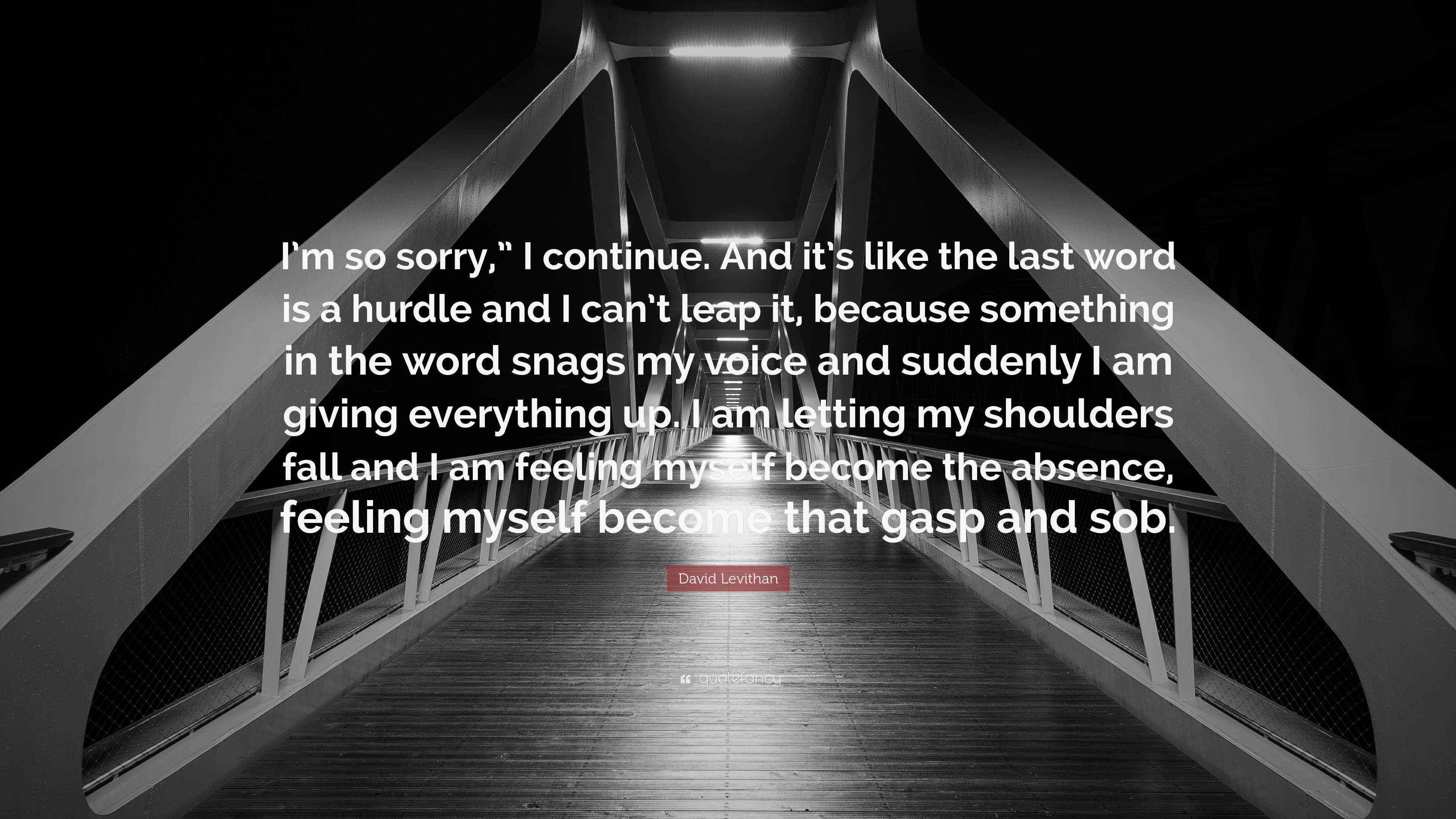 David Levithan Quote: “I’m so sorry,” I continue. And it’s like the ...