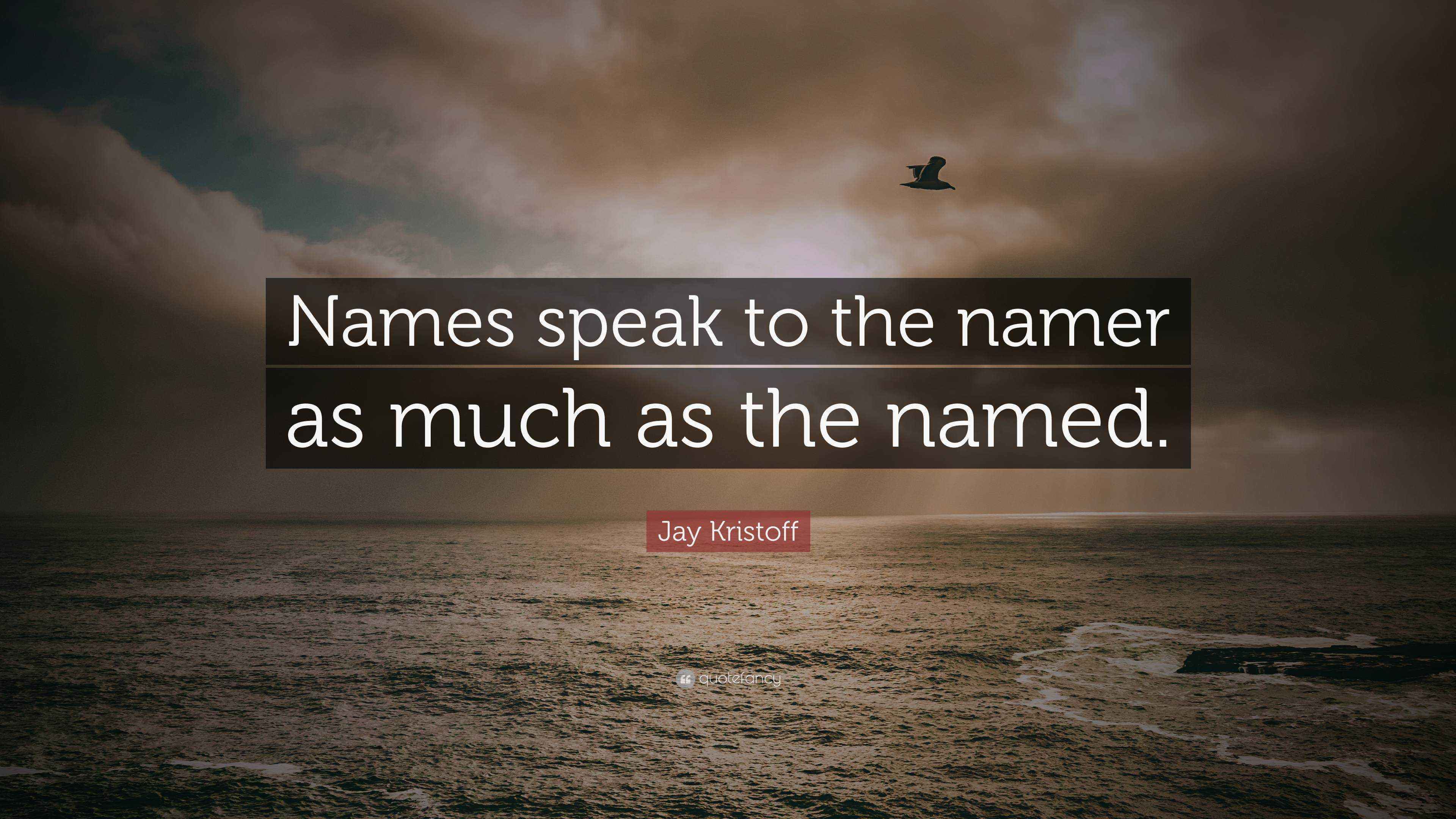 Jay Kristoff Quote: “Names speak to the namer as much as the named.”