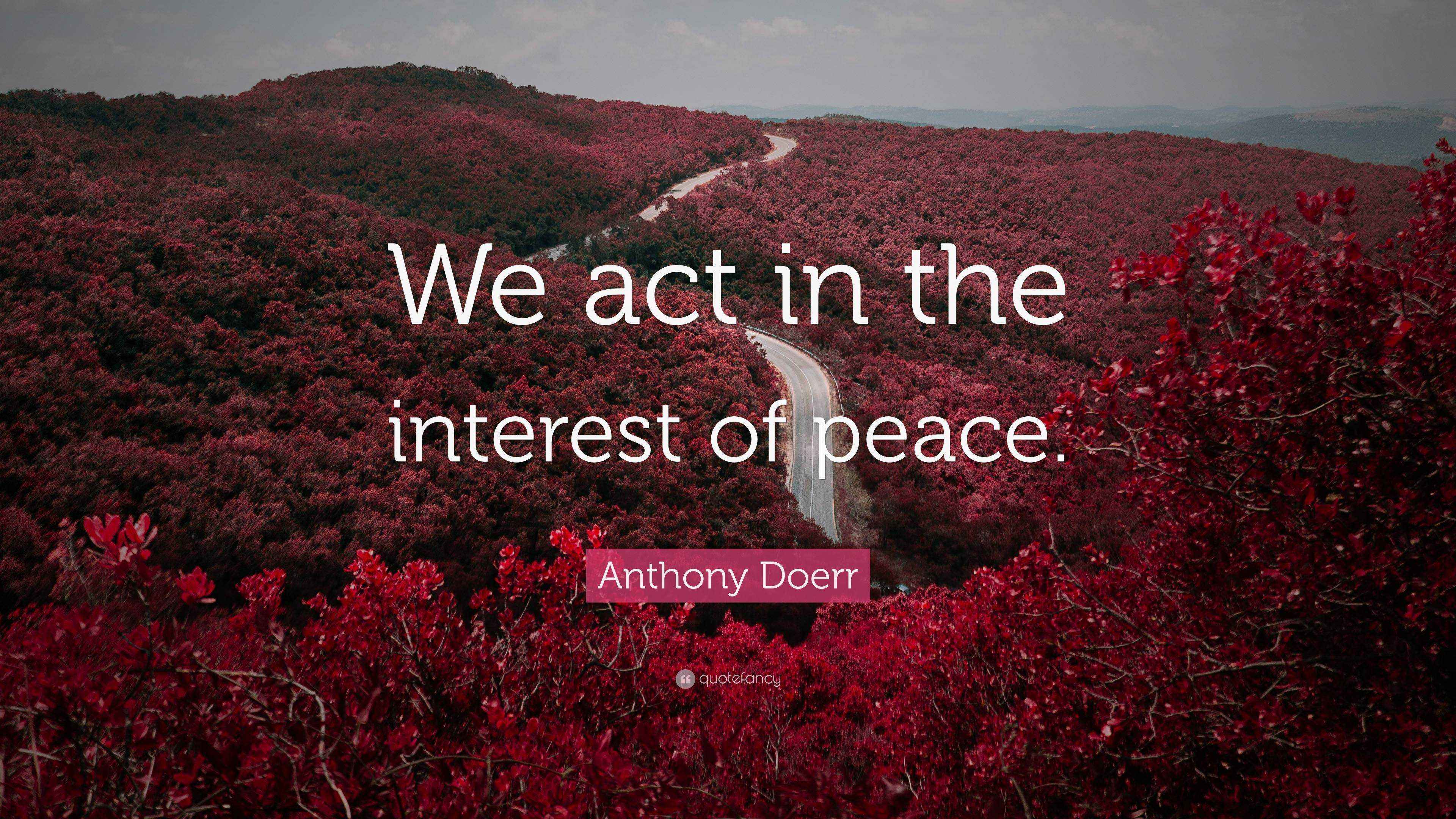 Anthony Doerr Quote: “We act in the interest of peace.”