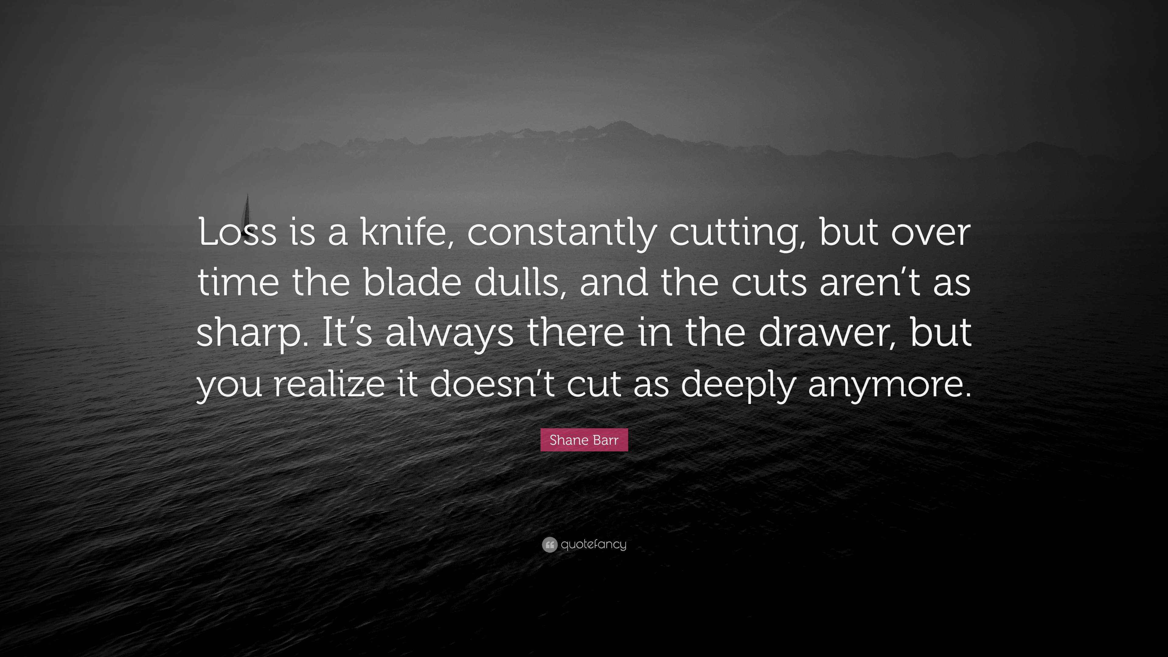 Shane Barr Quote: “Loss is a knife, constantly cutting, but over time ...