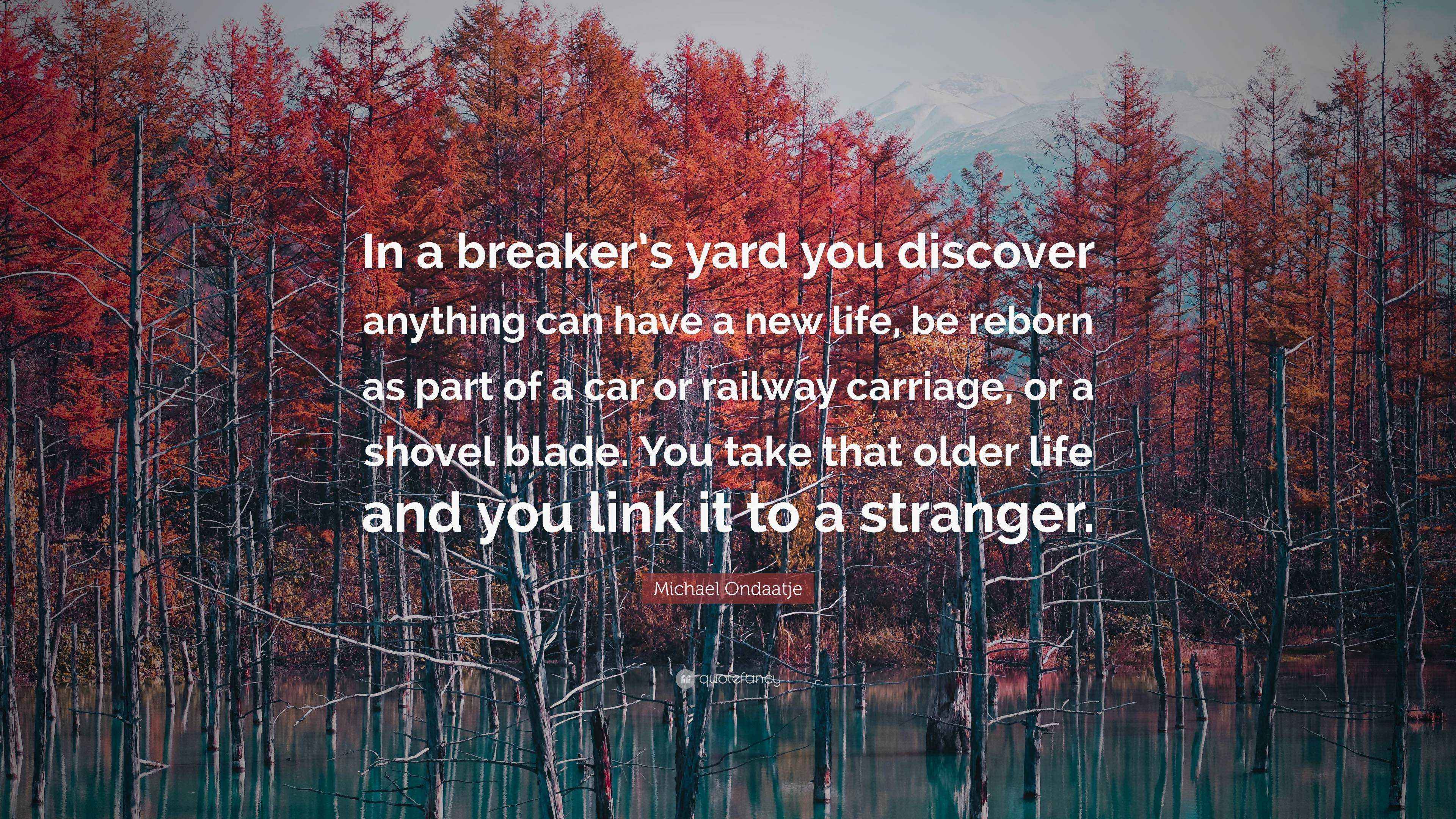 Michael Ondaatje Quote: “In a breaker’s yard you discover anything can have a new life, be ...