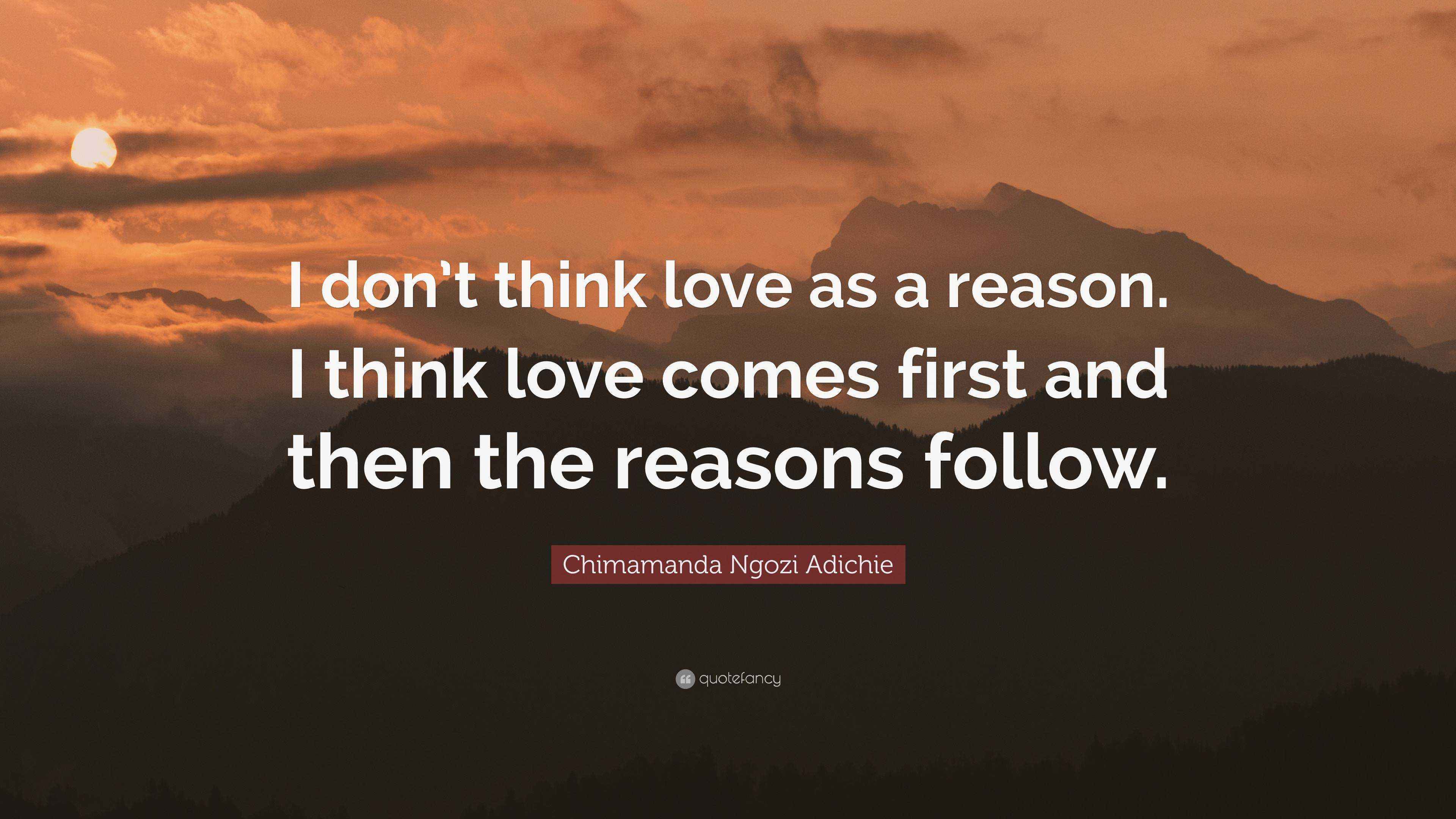 Chimamanda Ngozi Adichie Quote: “I don’t think love as a reason. I ...