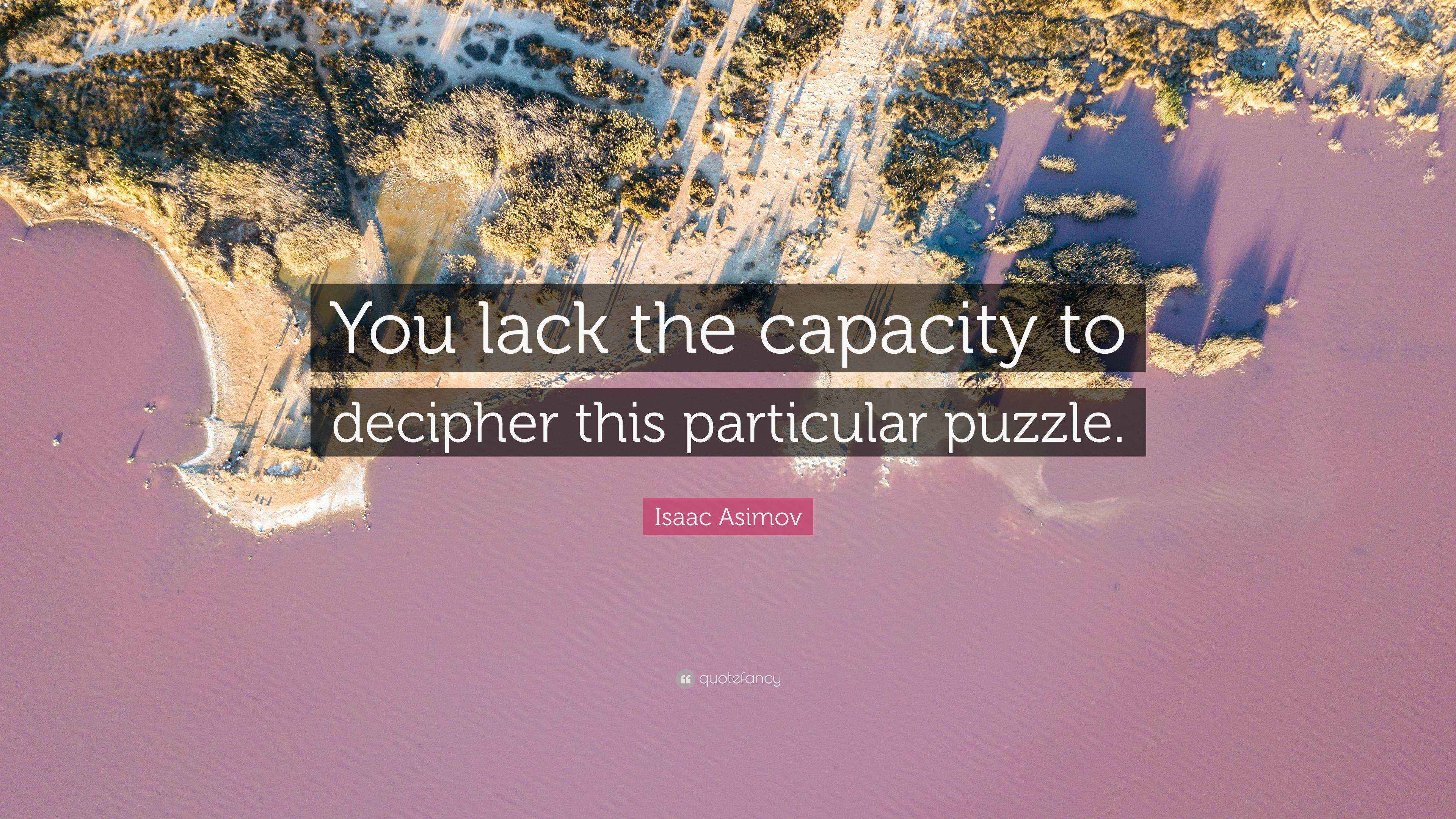 Isaac Asimov Quote: “You lack the capacity to decipher this particular ...
