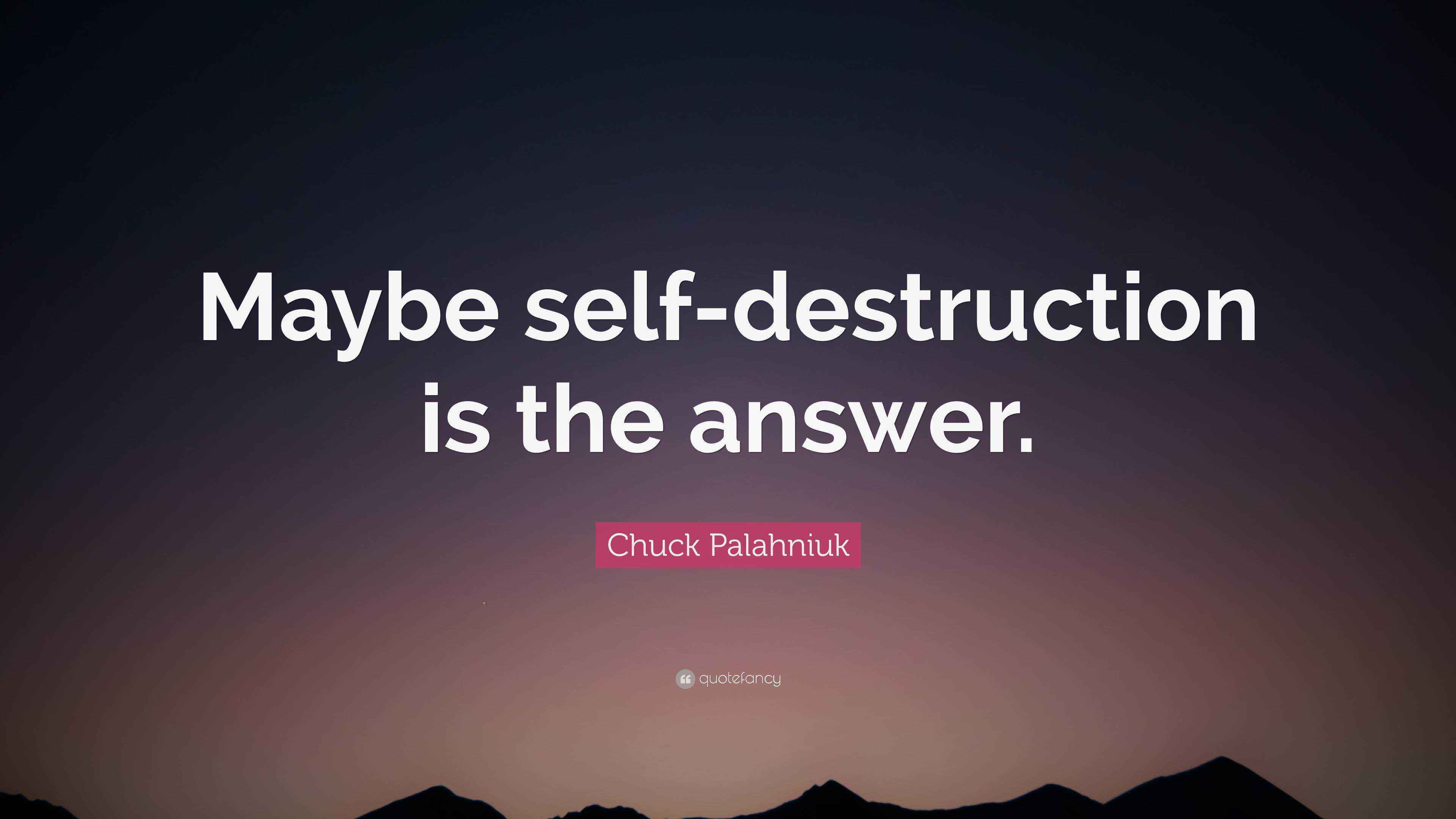 Chuck Palahniuk Quote: “Maybe self-destruction is the answer.”