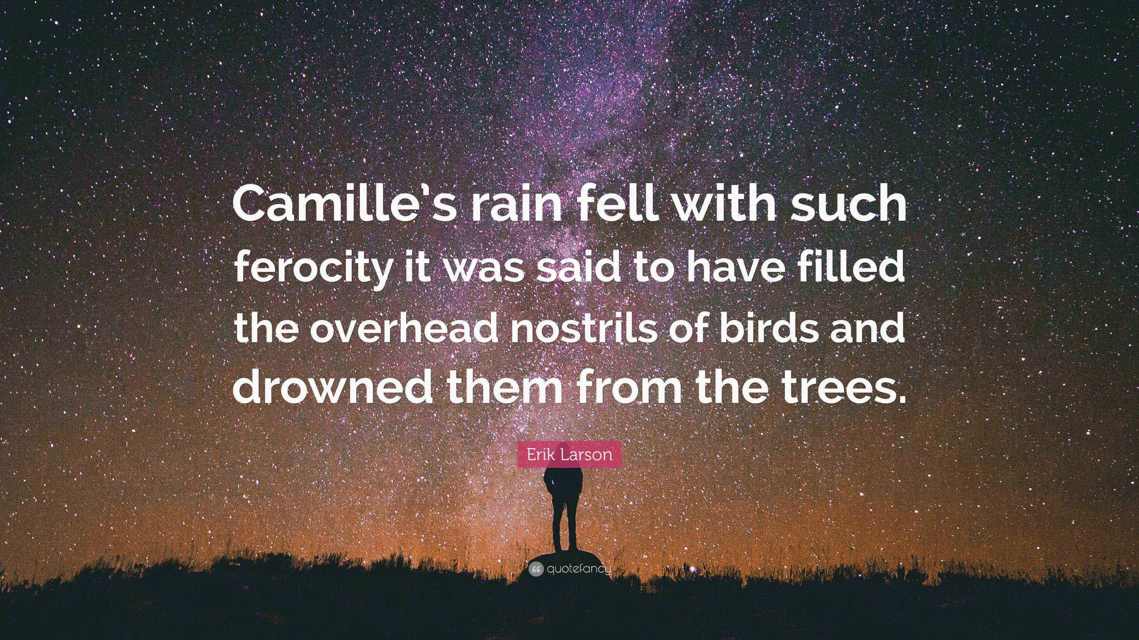 Erik Larson Quote: “Camille’s rain fell with such ferocity it was said ...
