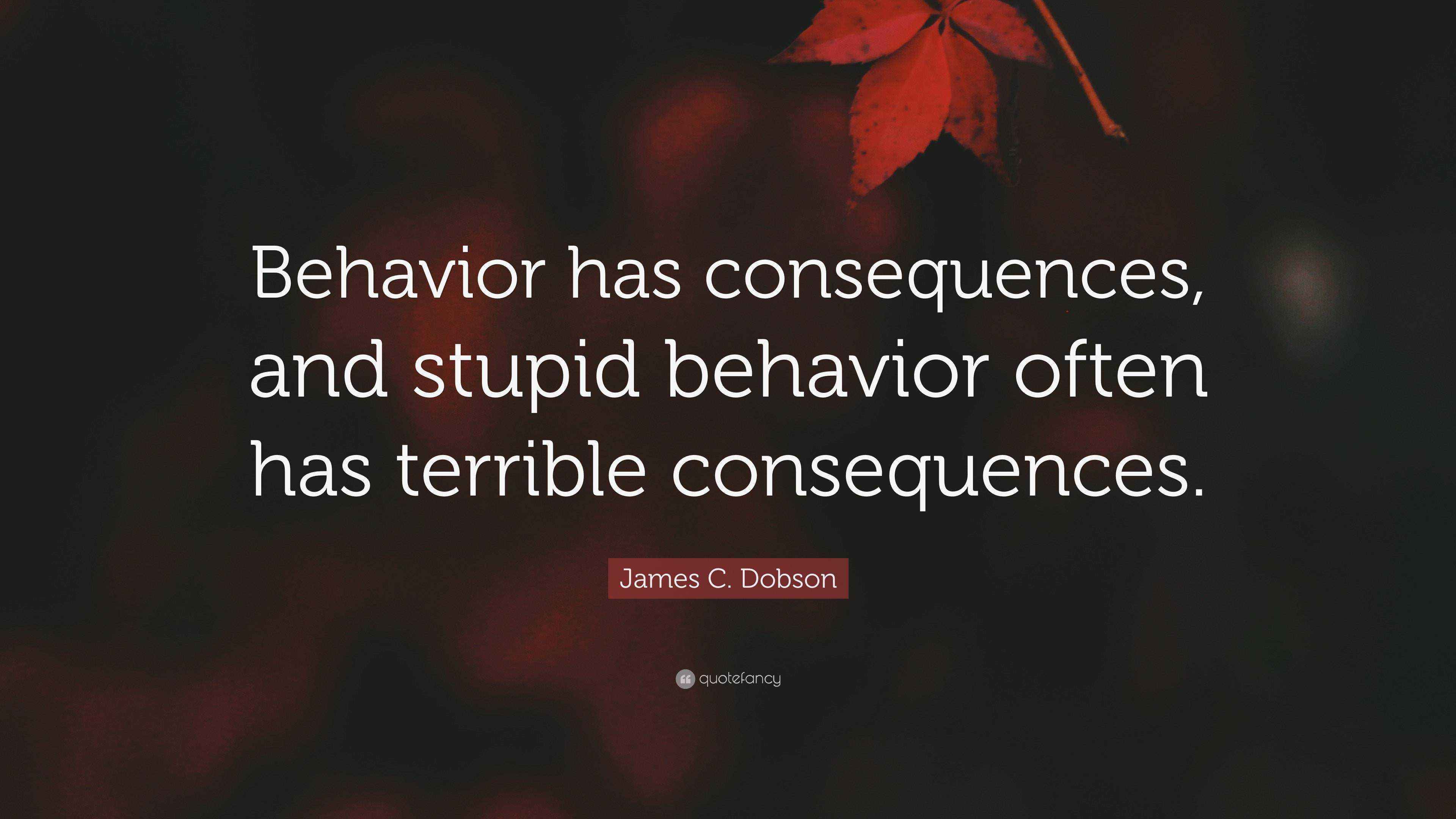 James C. Dobson Quote: “Behavior has consequences, and stupid behavior ...