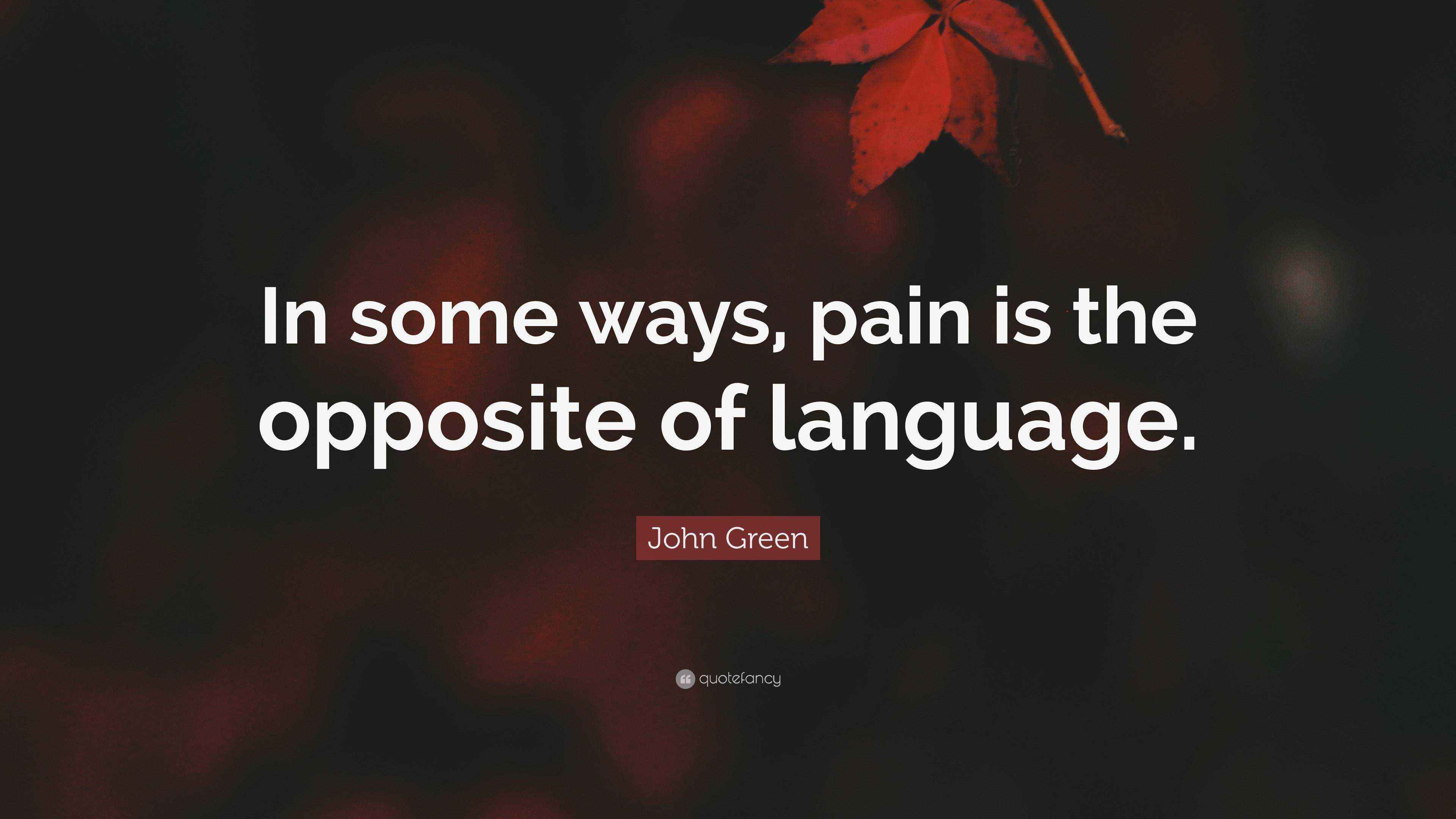 John Green Quote: “In some ways, pain is the opposite of language.”