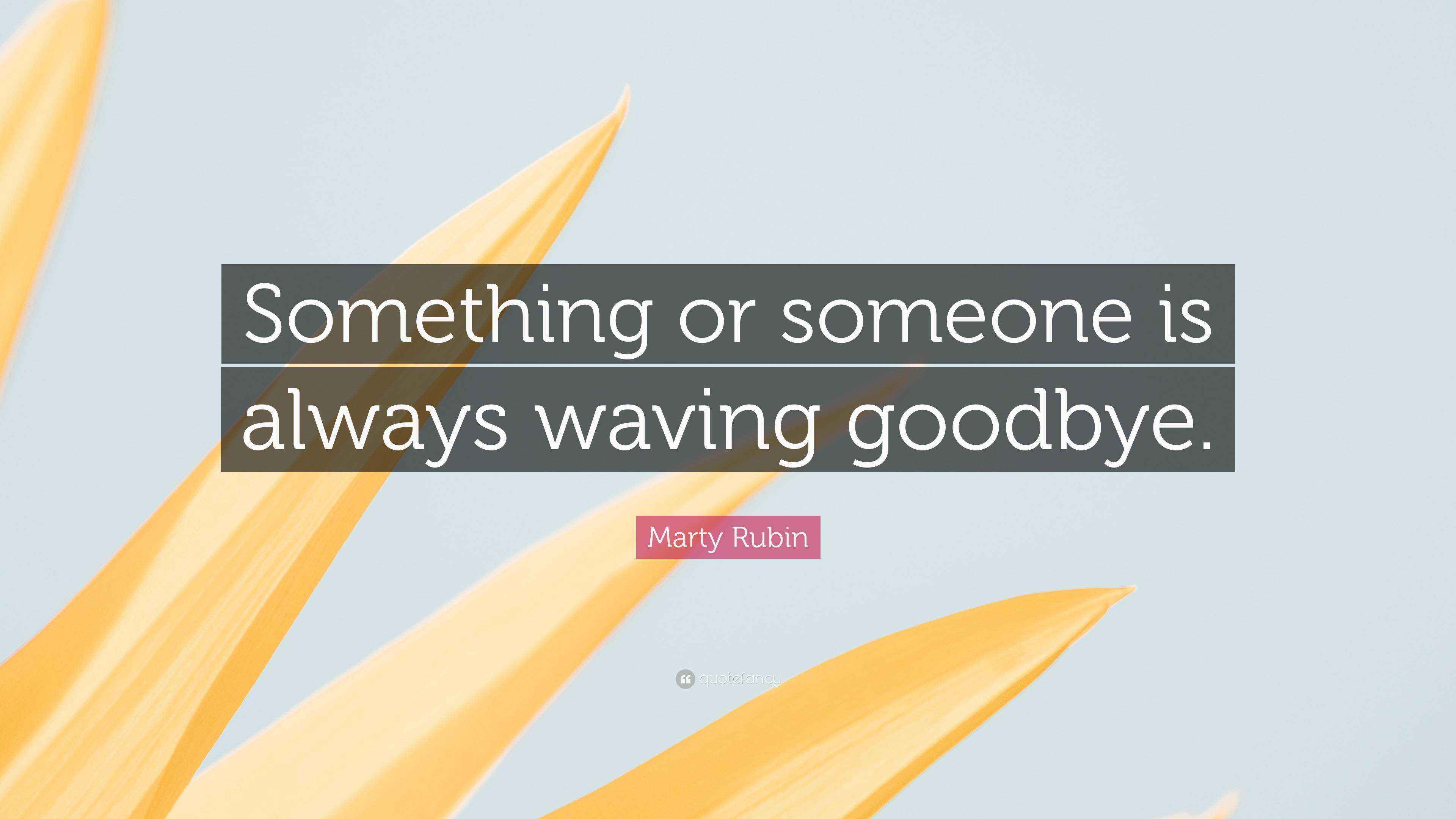 Marty Rubin Quote: “Something or someone is always waving goodbye.”
