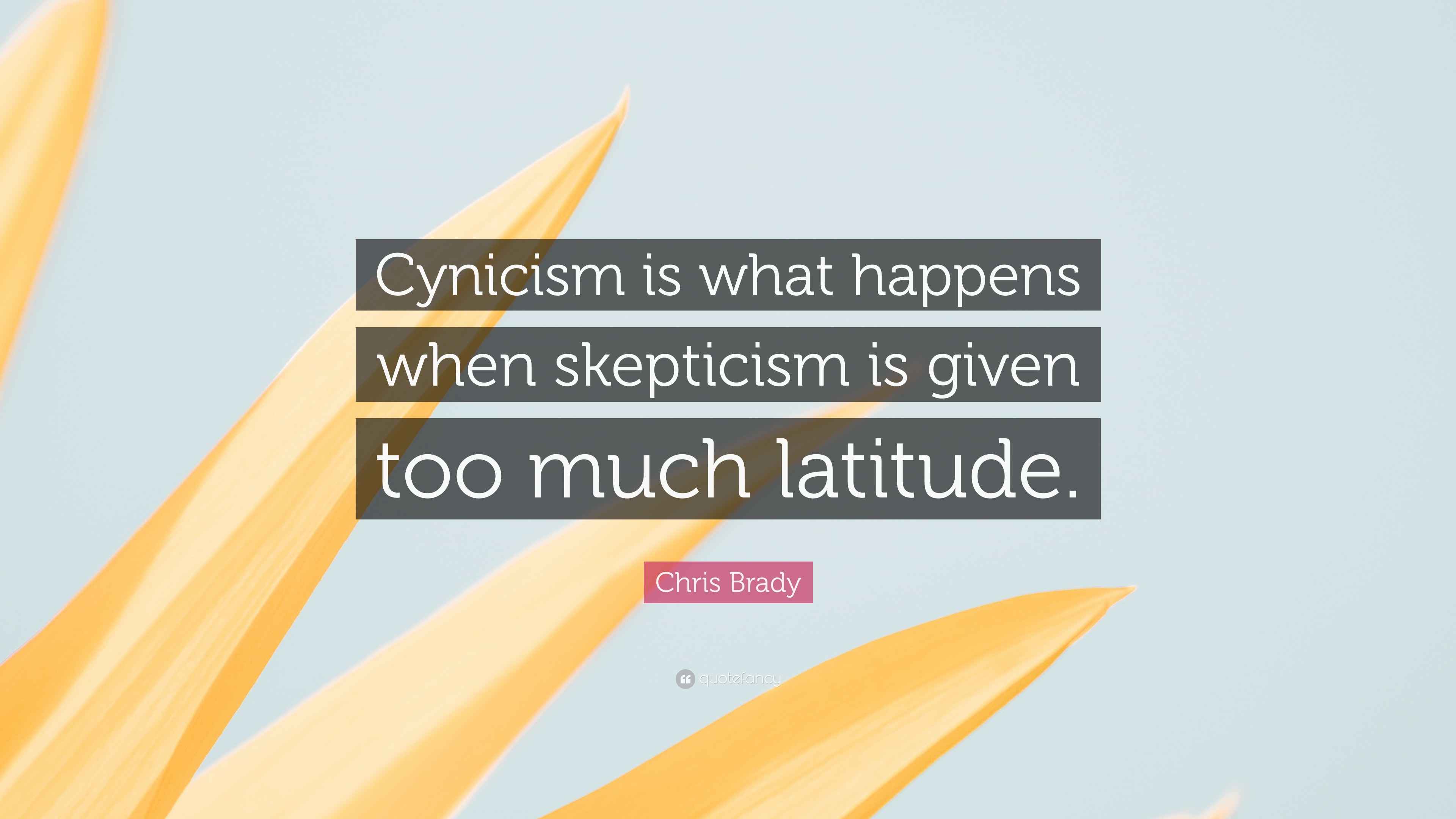 Chris Brady Quote: “Cynicism is what happens when skepticism is given ...