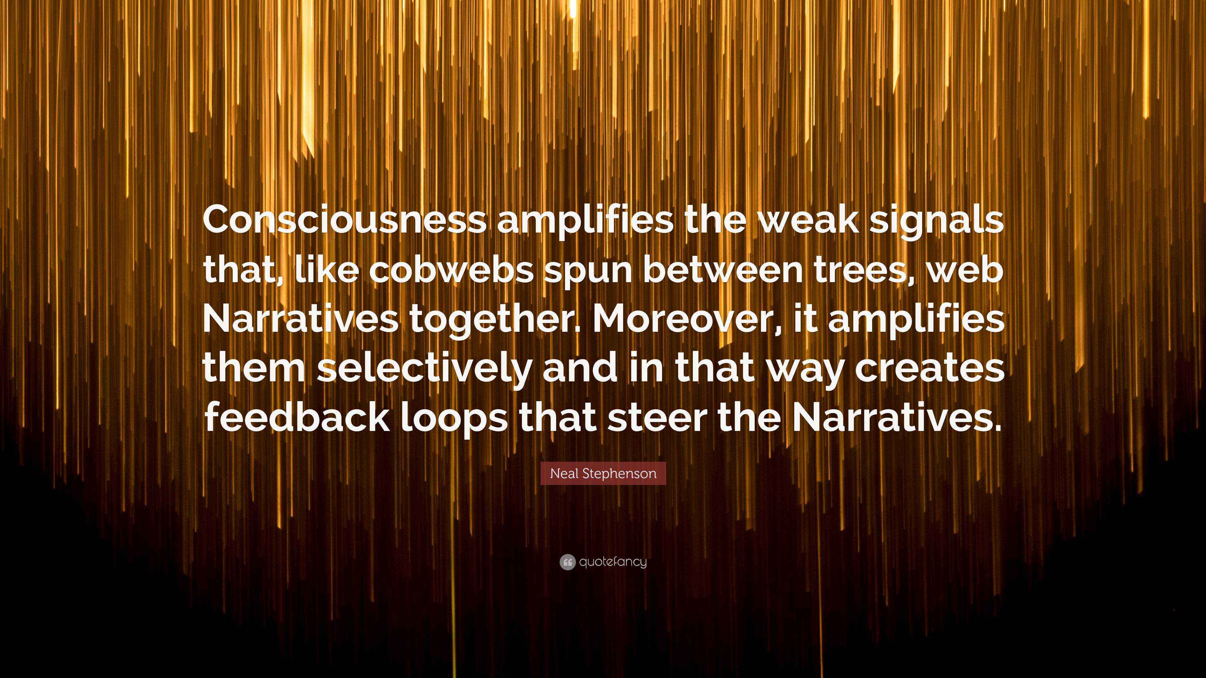 Neal Stephenson Quote: “Consciousness amplifies the weak signals that ...