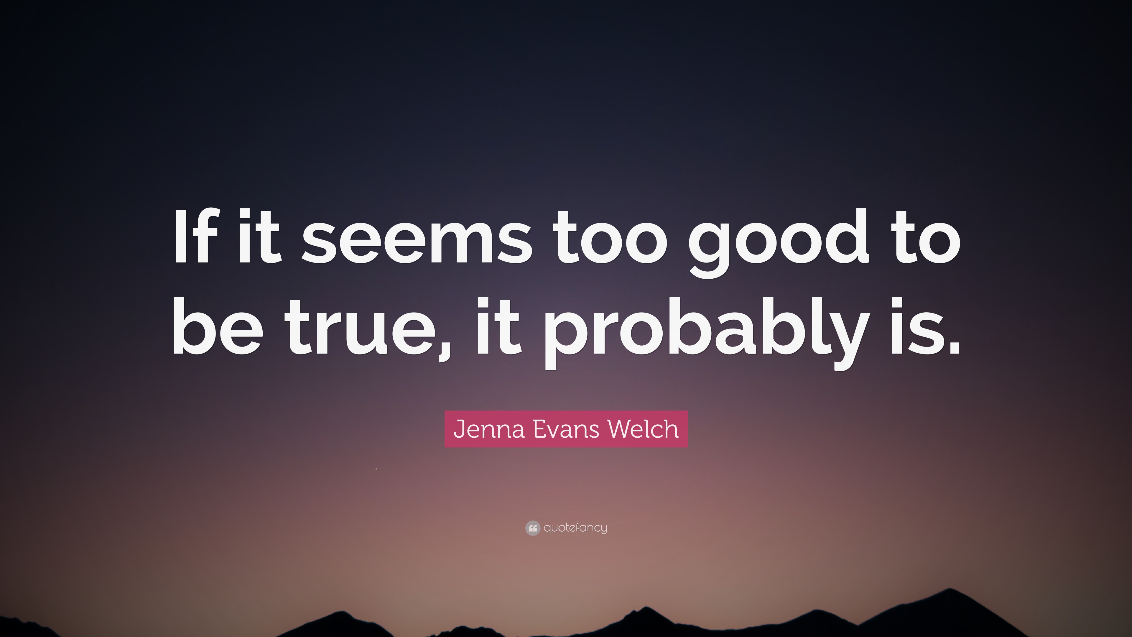 Jenna Evans Welch Quote: “If it seems too good to be true, it probably is.”
