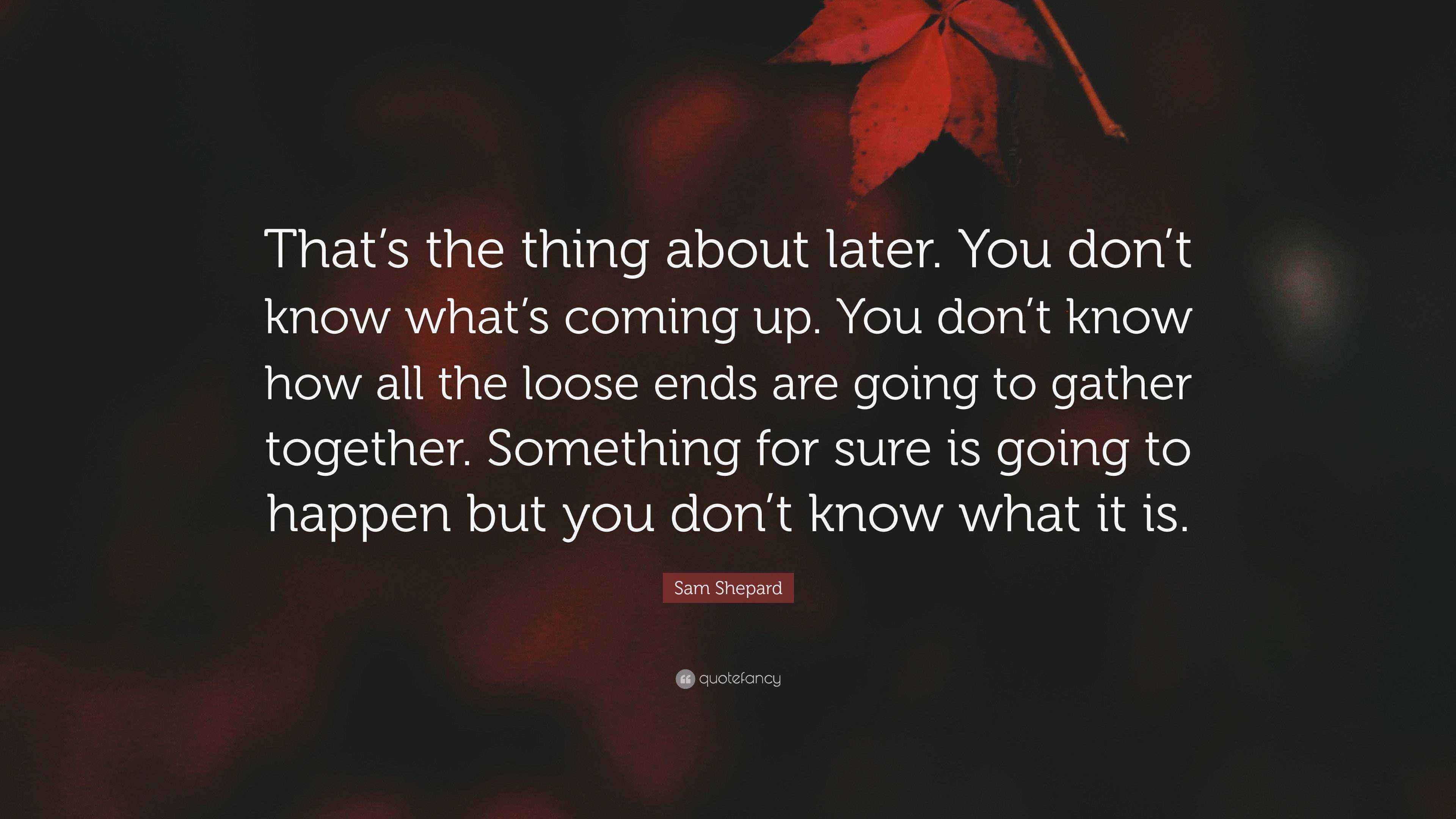 Sam Shepard Quote: “That’s the thing about later. You don’t know what’s ...