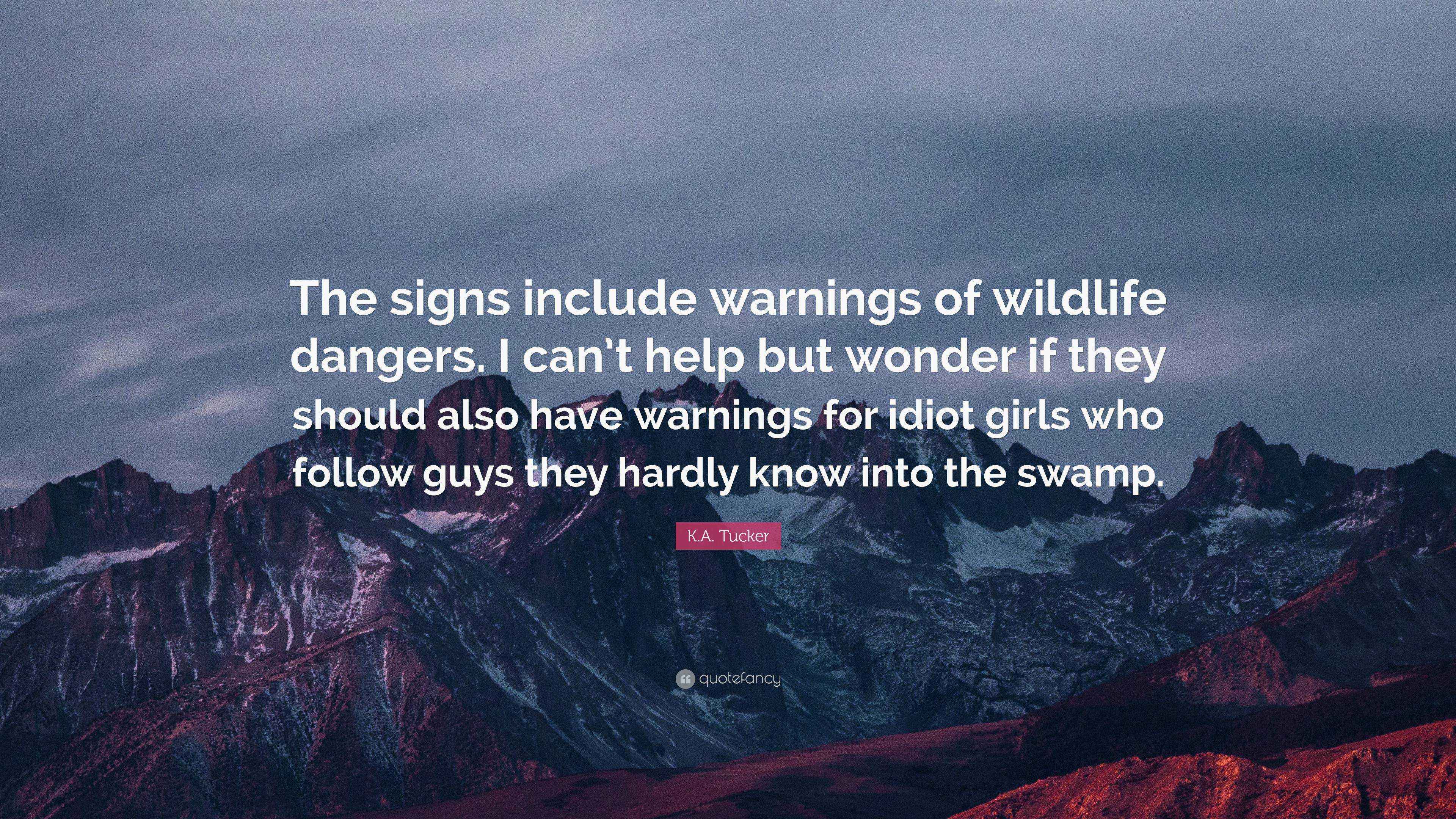 K.A. Tucker Quote: “The signs include warnings of wildlife dangers. I ...