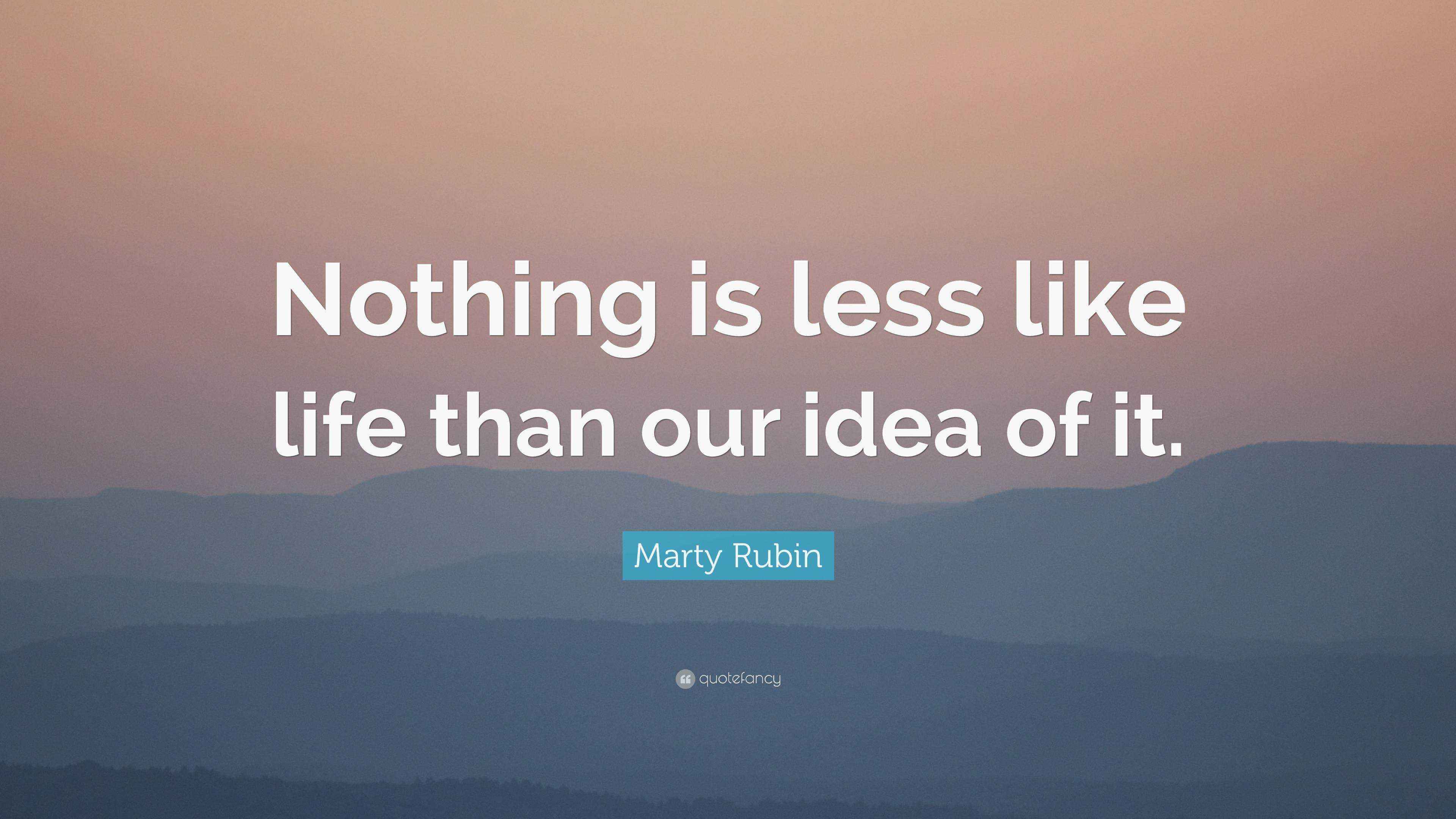 Marty Rubin Quote: “Nothing is less like life than our idea of it.”