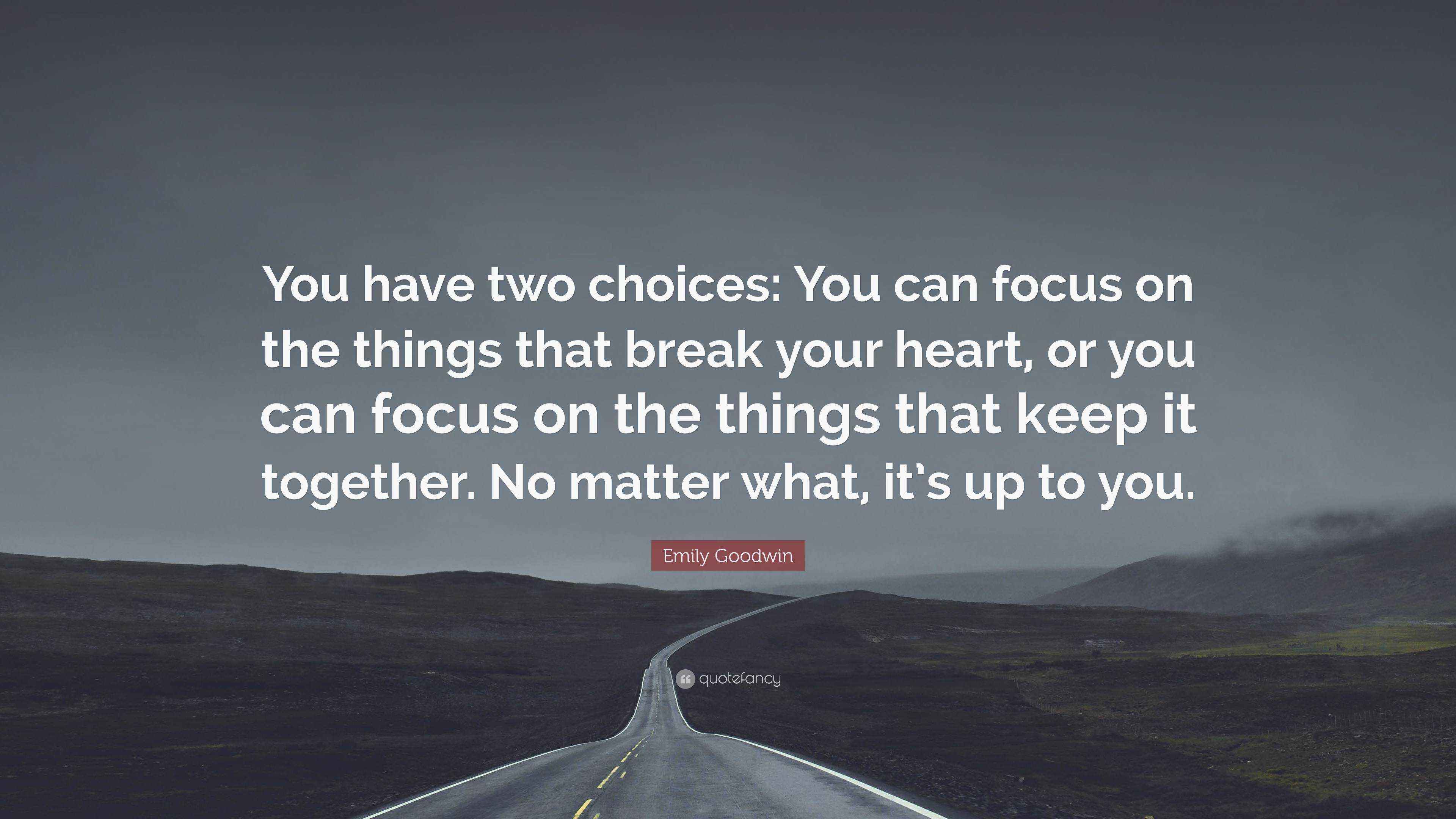 Emily Goodwin Quote: “You have two choices: You can focus on the things ...