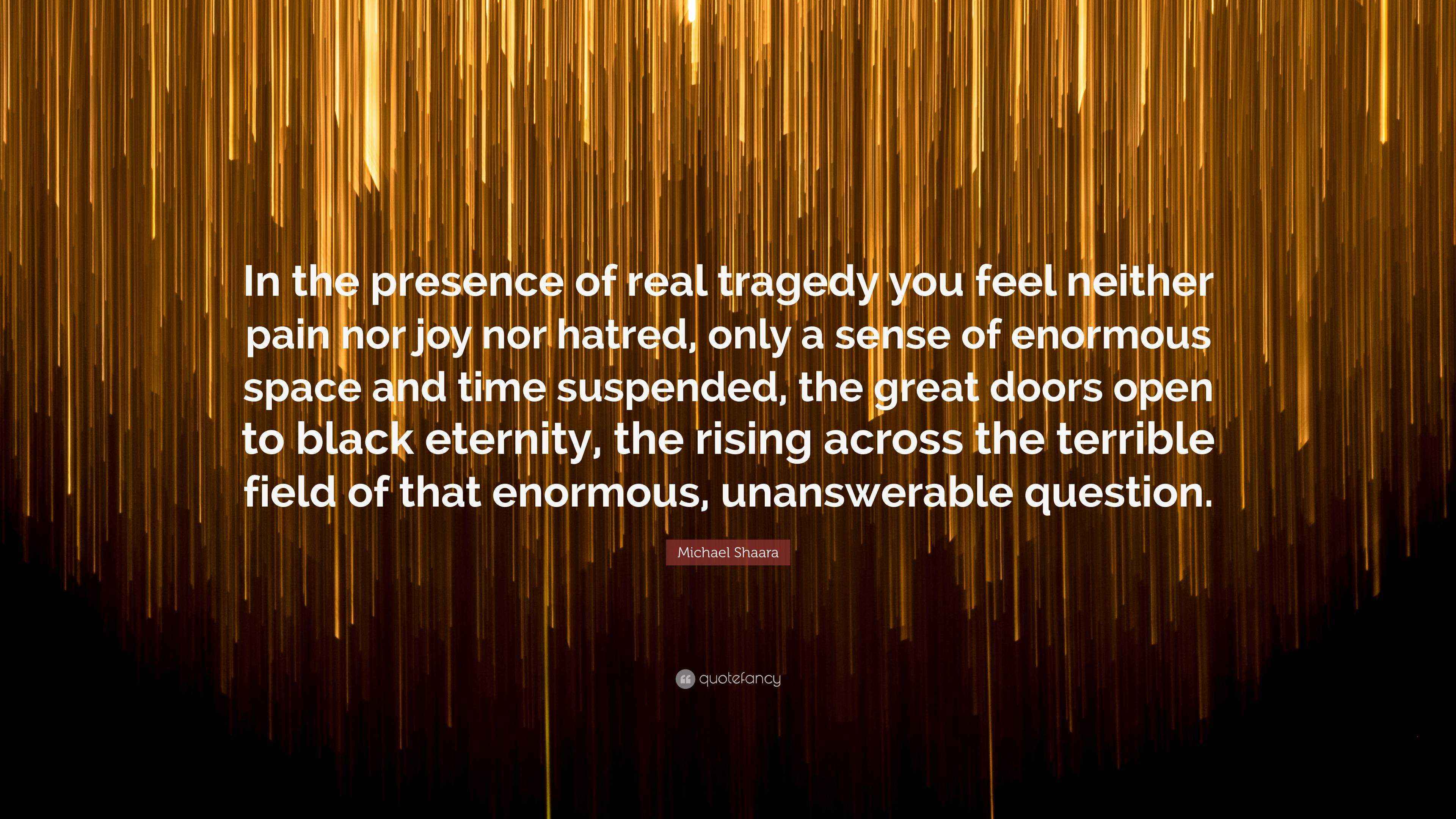 Michael Shaara Quote: “In the presence of real tragedy you feel neither ...