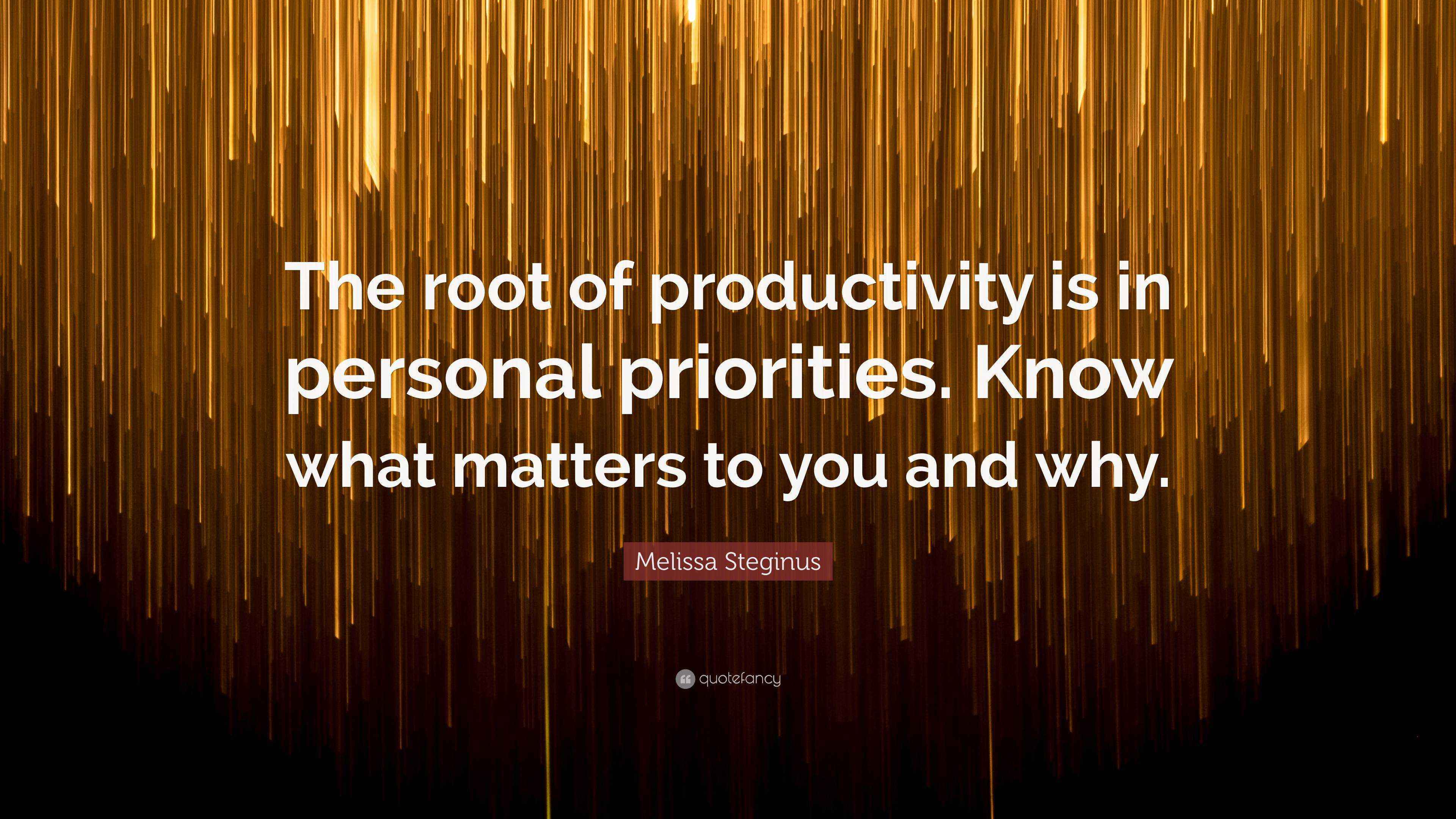 Melissa Steginus Quote: “The root of productivity is in personal ...