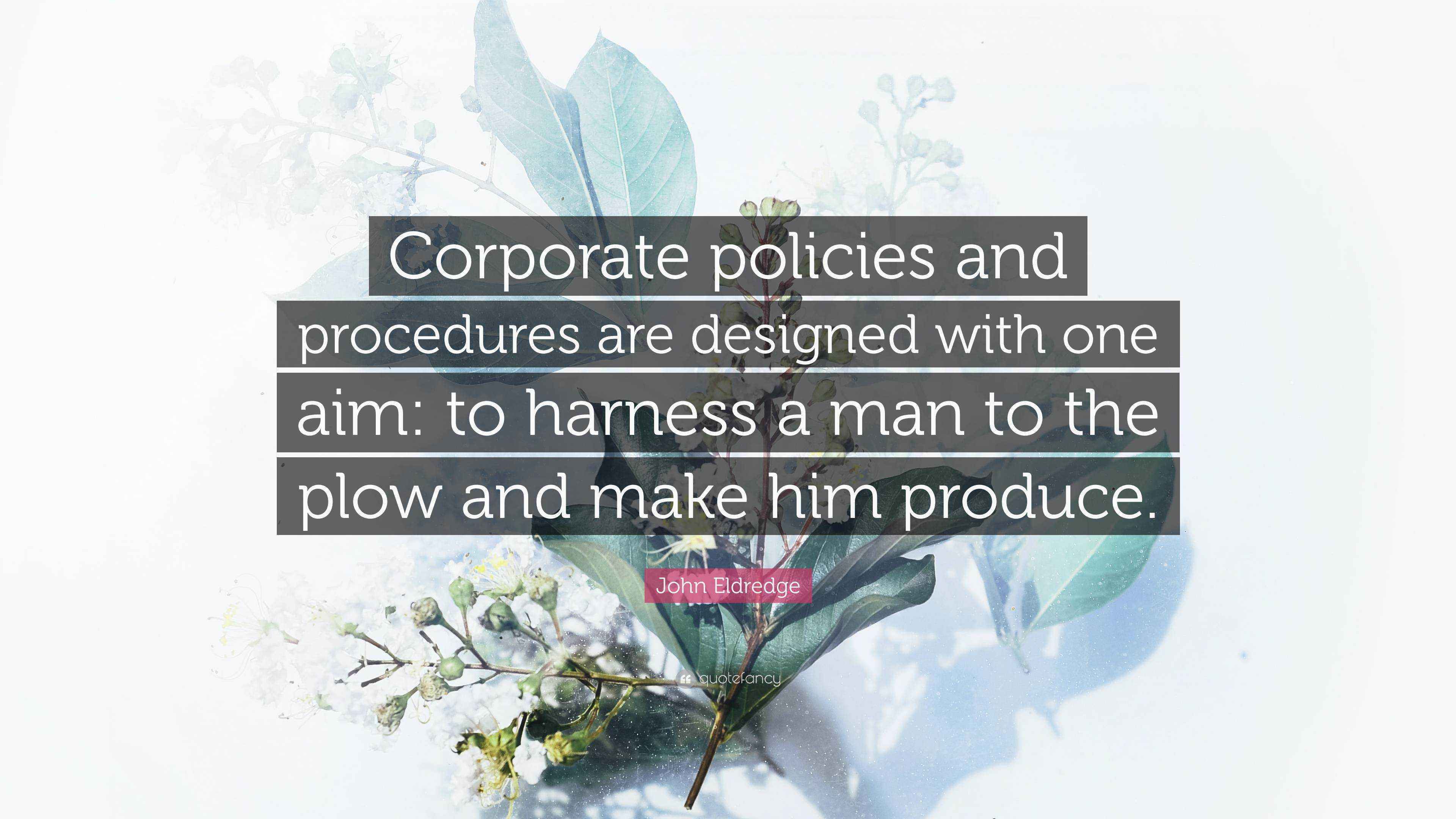 John Eldredge Quote: “Corporate policies and procedures are designed ...