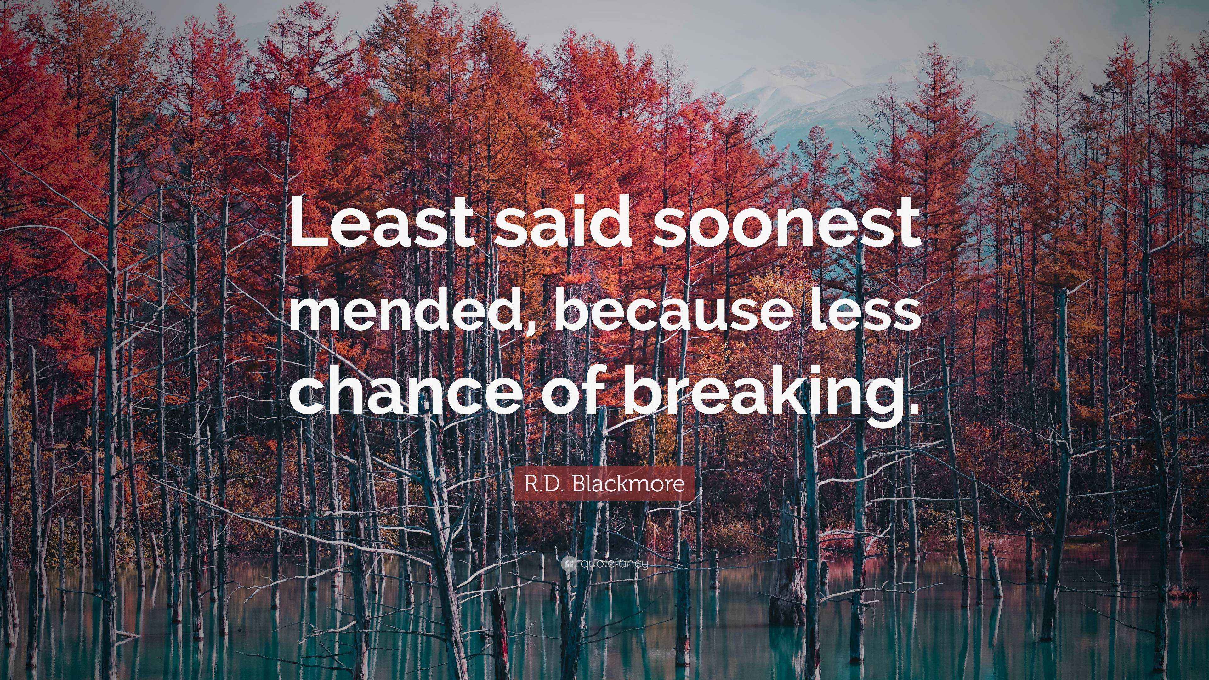 R.D. Blackmore Quote: “Least said soonest mended, because less chance ...