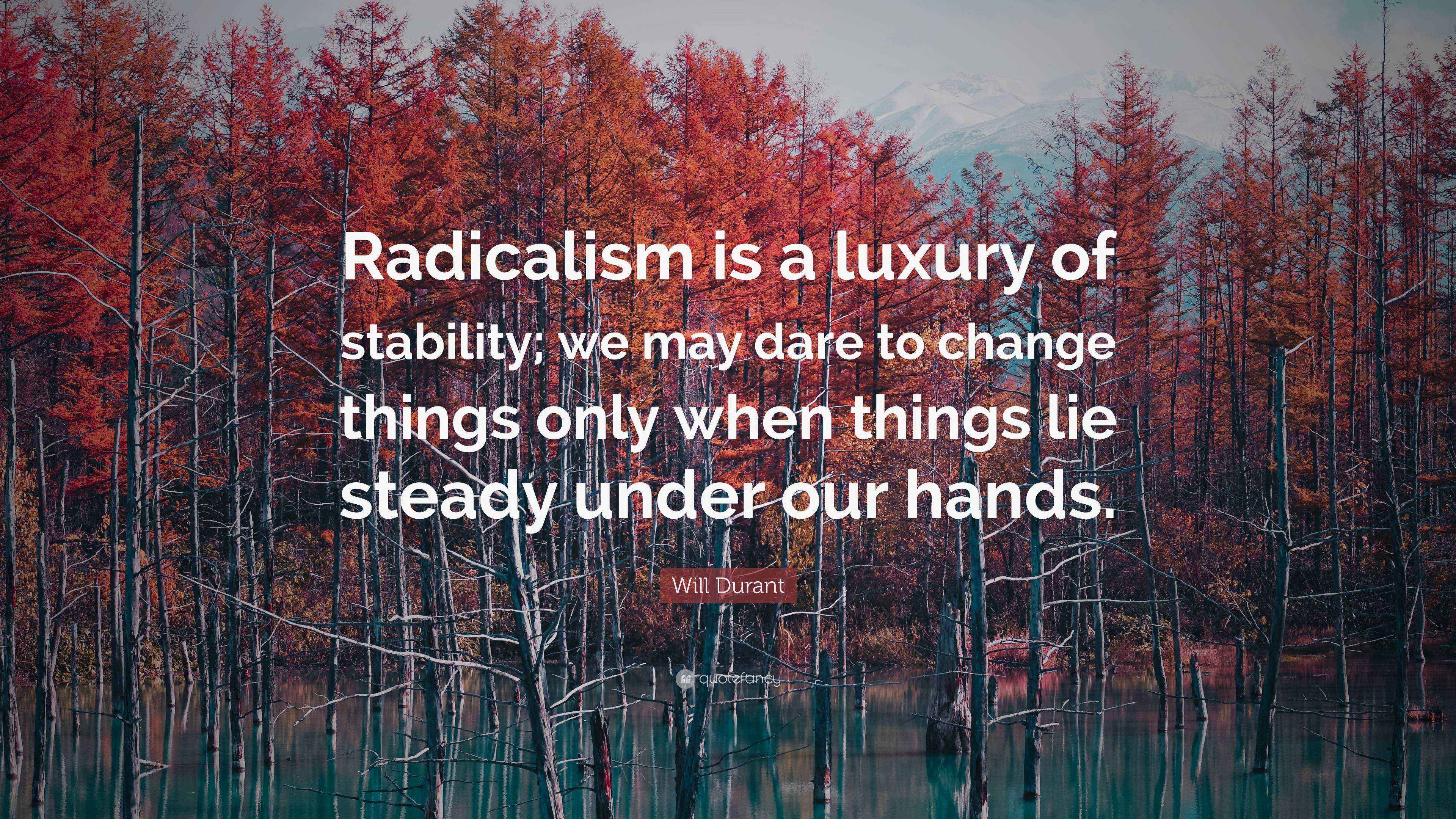 Will Durant Quote: “Radicalism is a luxury of stability; we may dare to ...