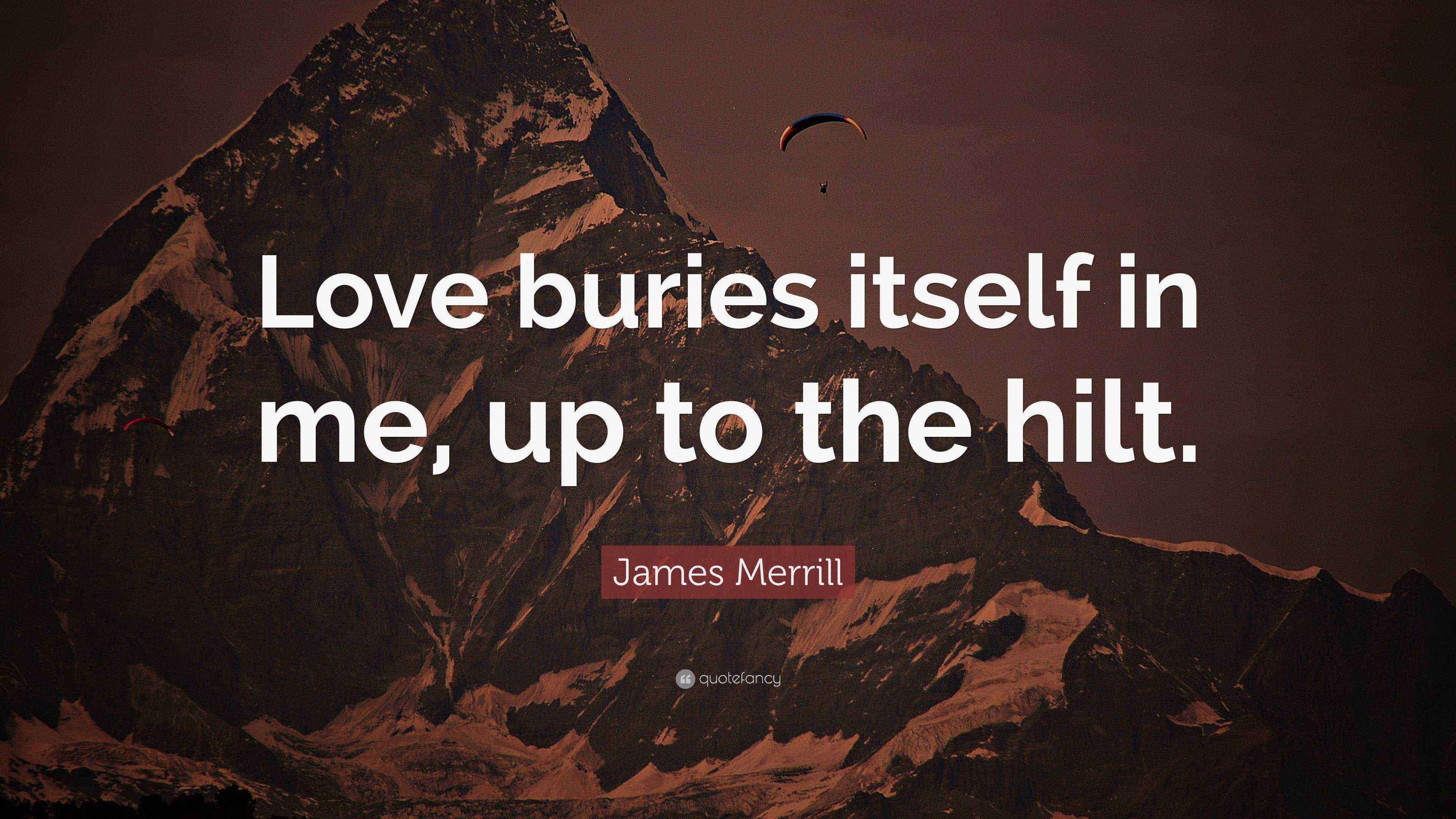 James Merrill Quote: “Love buries itself in me, up to the hilt.”