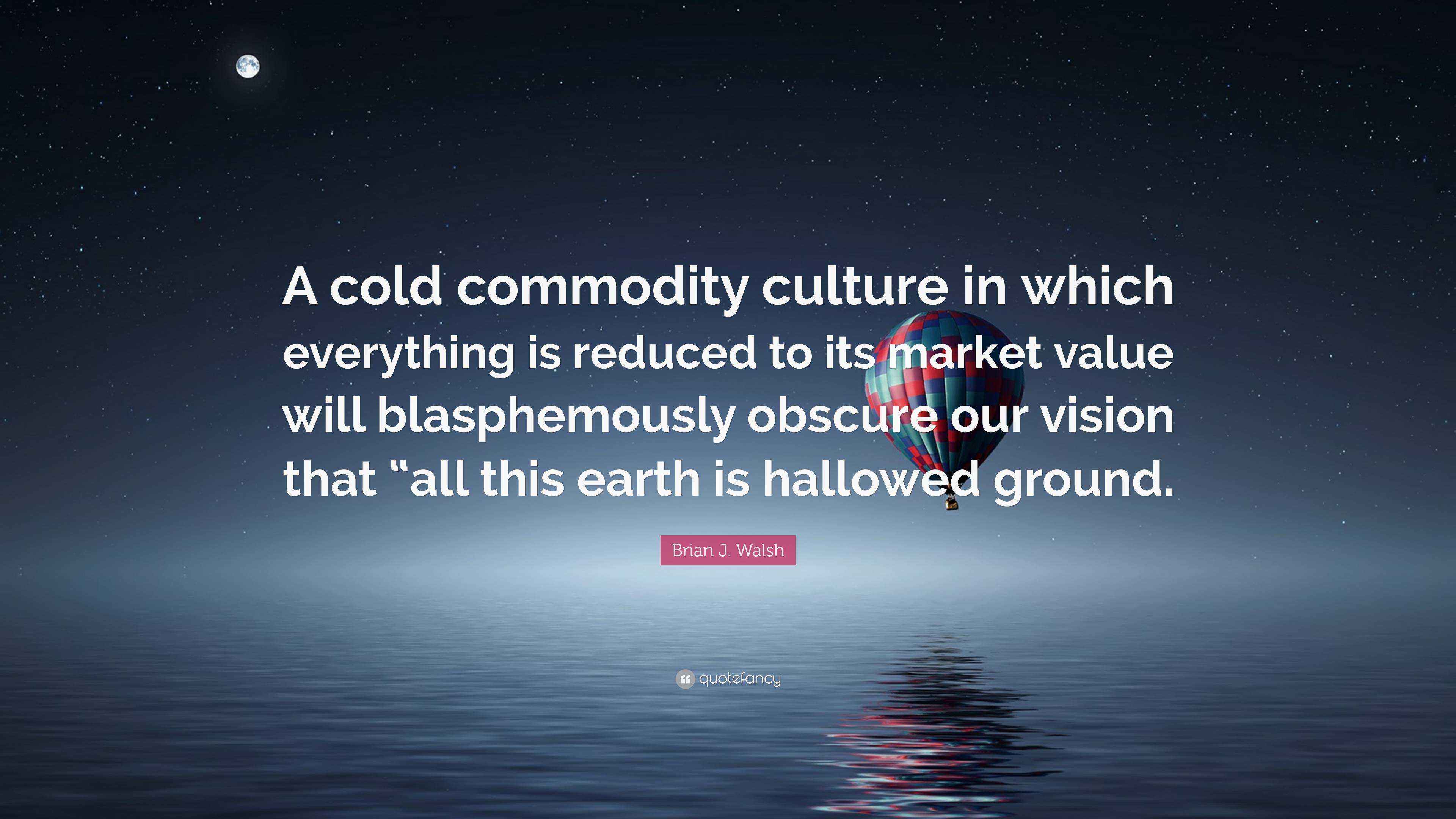 Brian J. Walsh Quote: “A cold commodity culture in which everything is ...