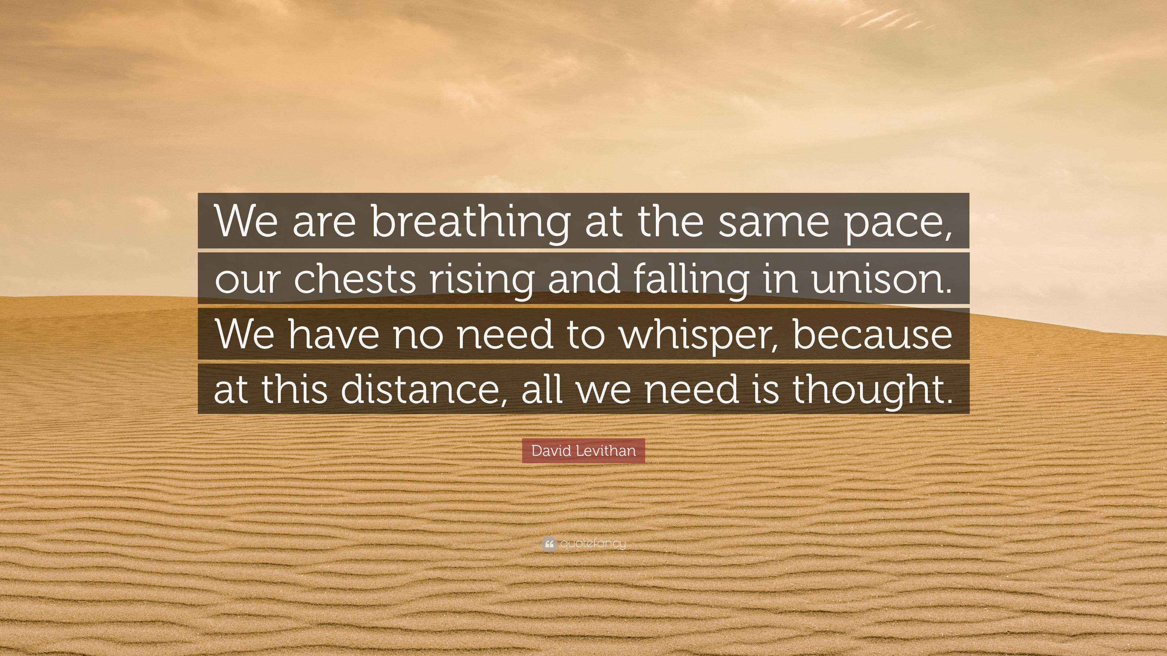 David Levithan Quote: “We are breathing at the same pace, our chests ...