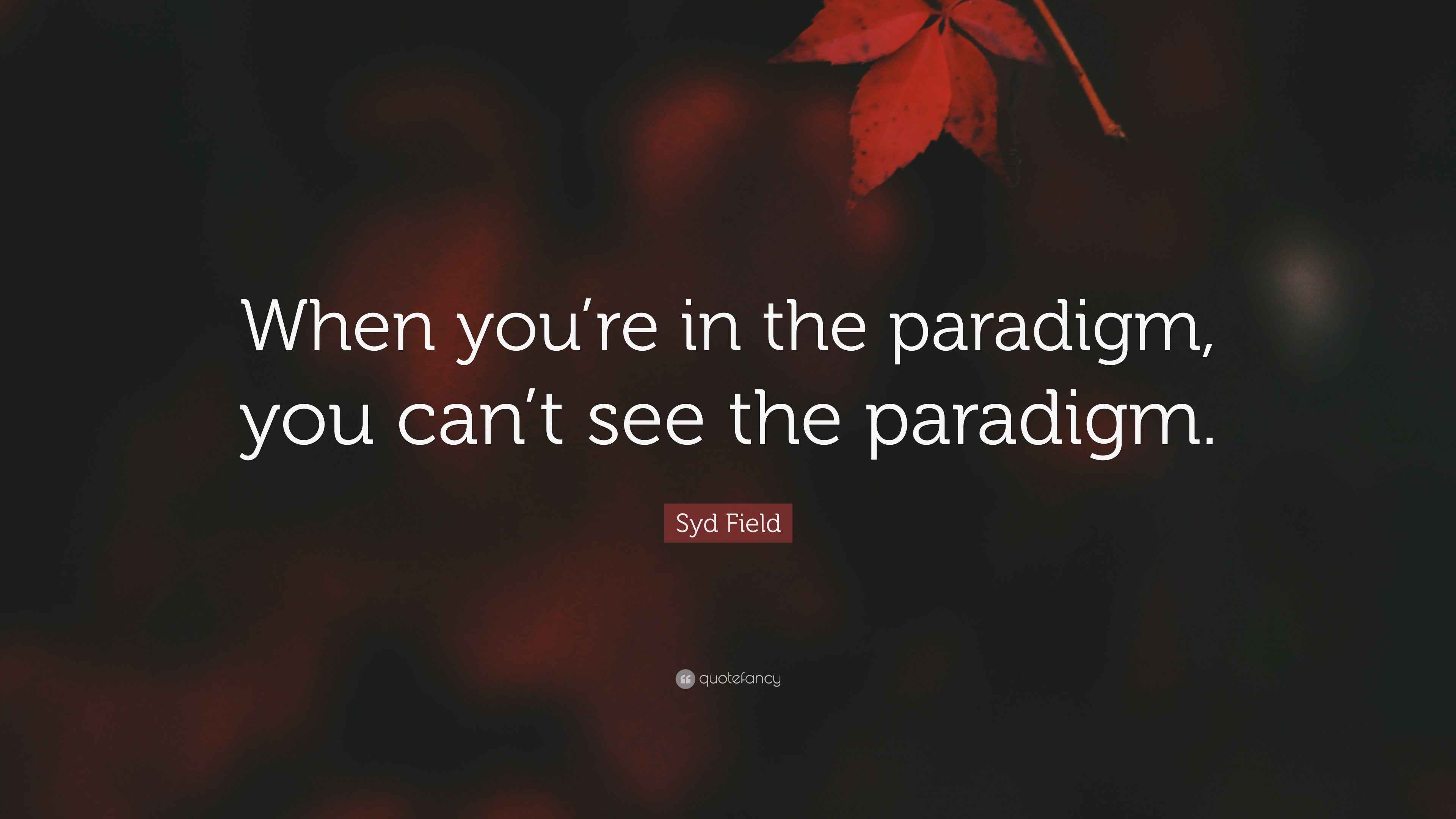 Syd Field Quote: “When you’re in the paradigm, you can’t see the paradigm.”