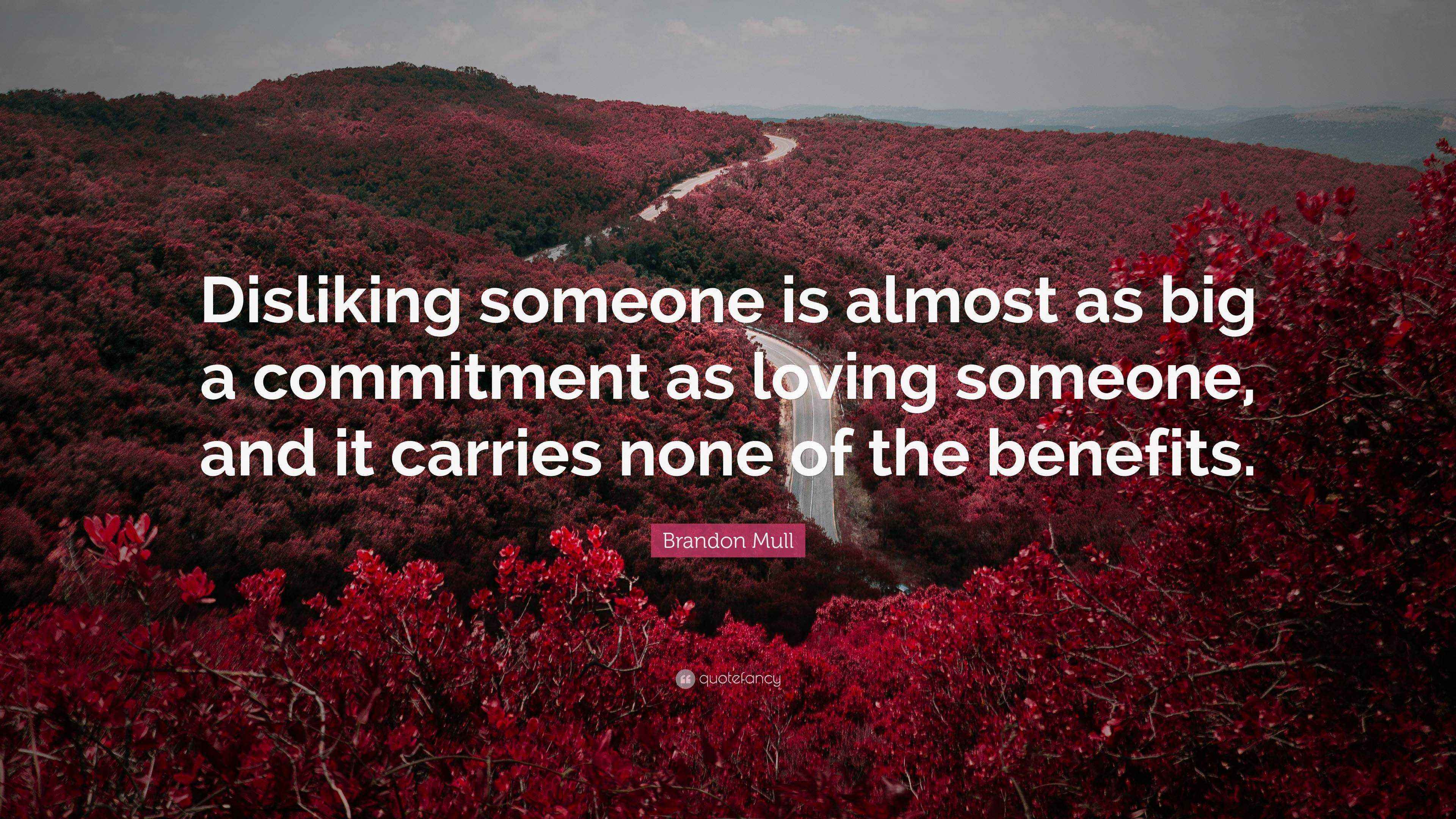 Brandon Mull Quote: “Disliking someone is almost as big a commitment as ...