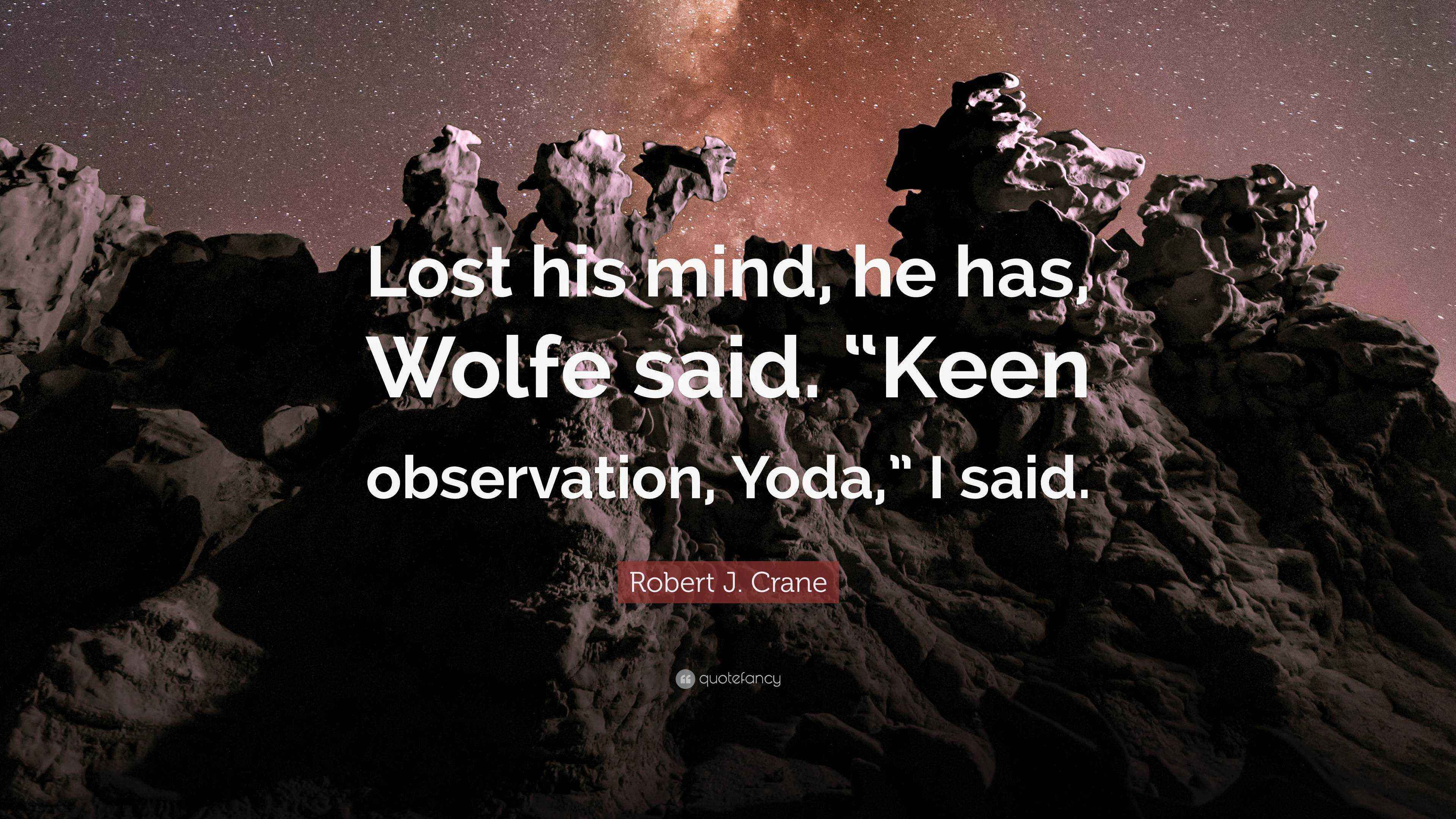 Robert J. Crane Quote: “Lost his mind, he has, Wolfe said. “Keen ...