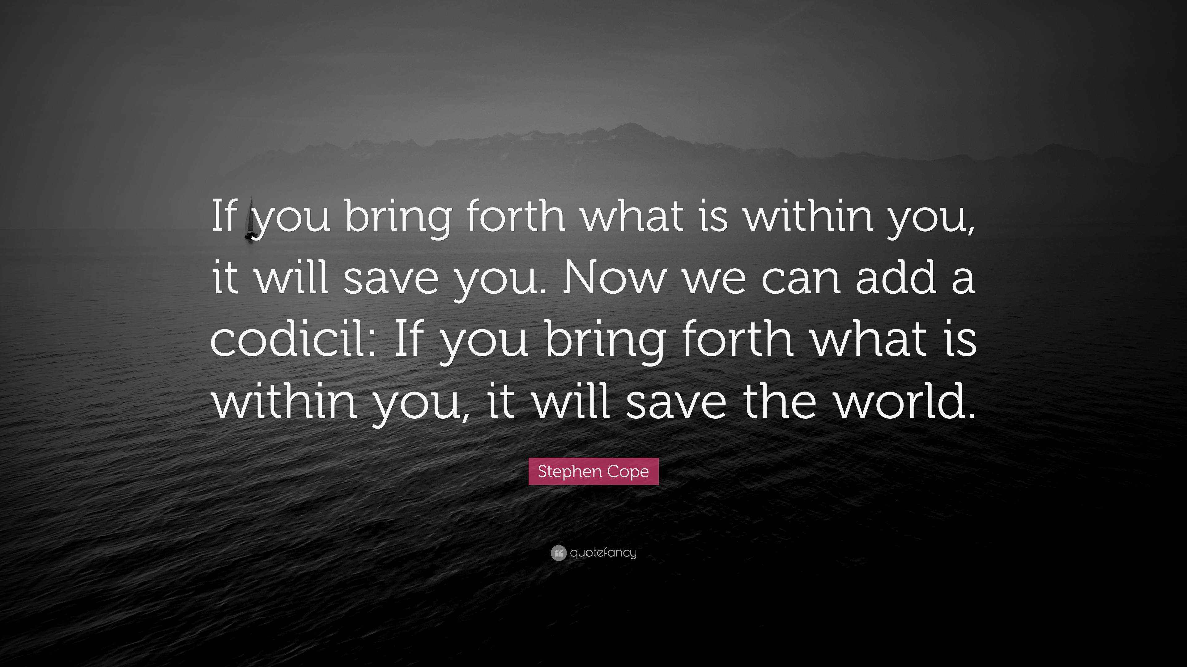 Stephen Cope Quote: “If you bring forth what is within you, it will ...