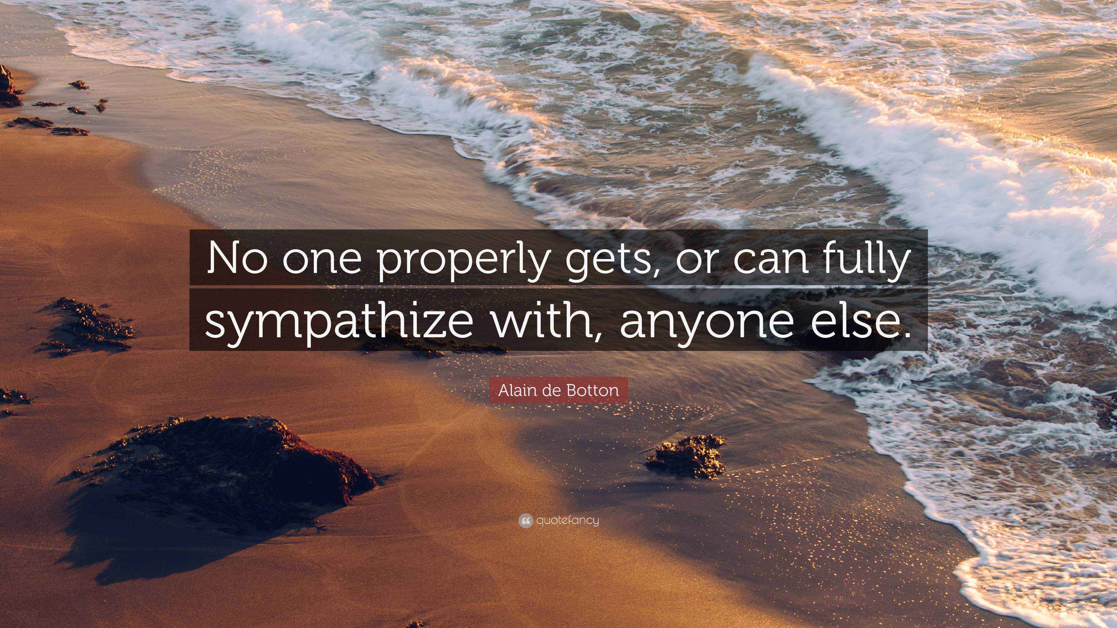 Alain de Botton Quote: “No one properly gets, or can fully sympathize ...