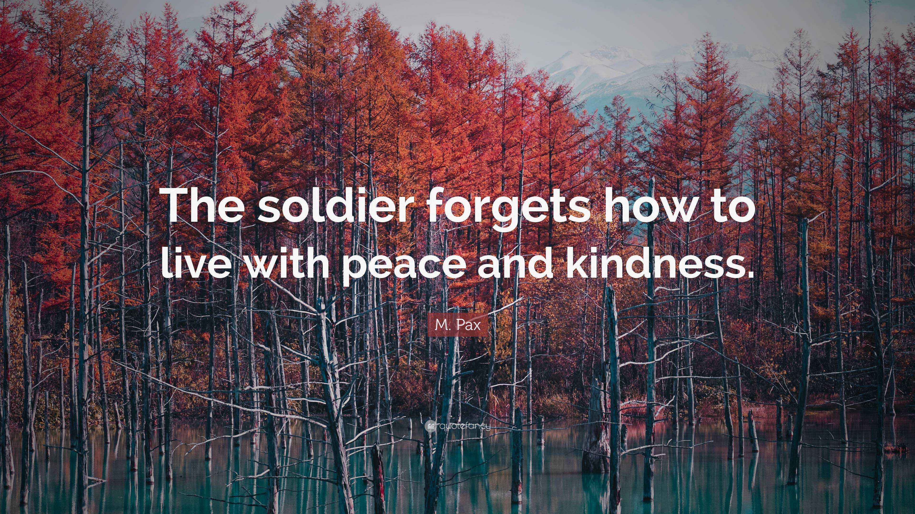 M. Pax Quote: “The soldier forgets how to live with peace and kindness.”