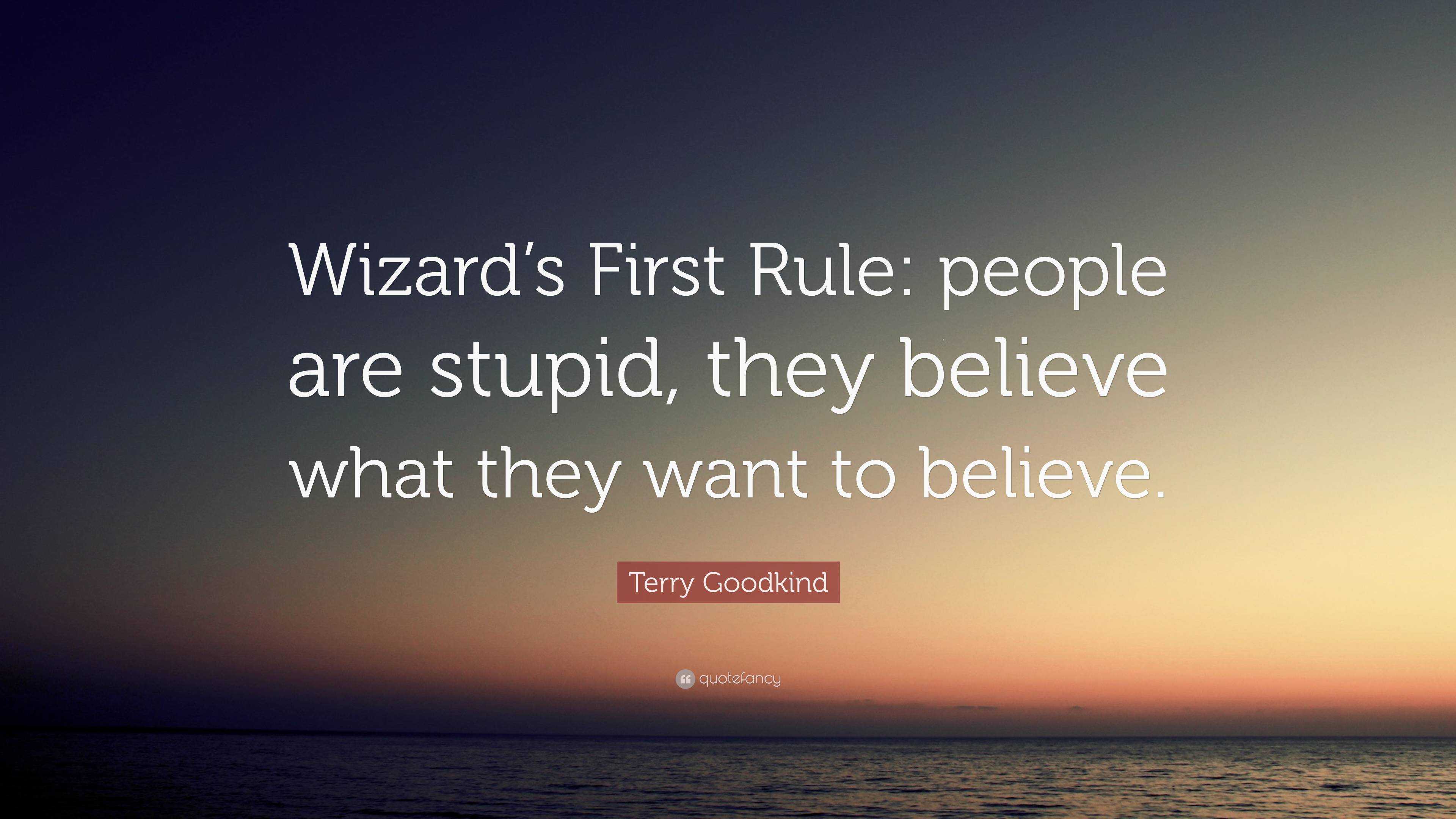 Terry Goodkind Quote: “Wizard’s First Rule: people are stupid, they ...