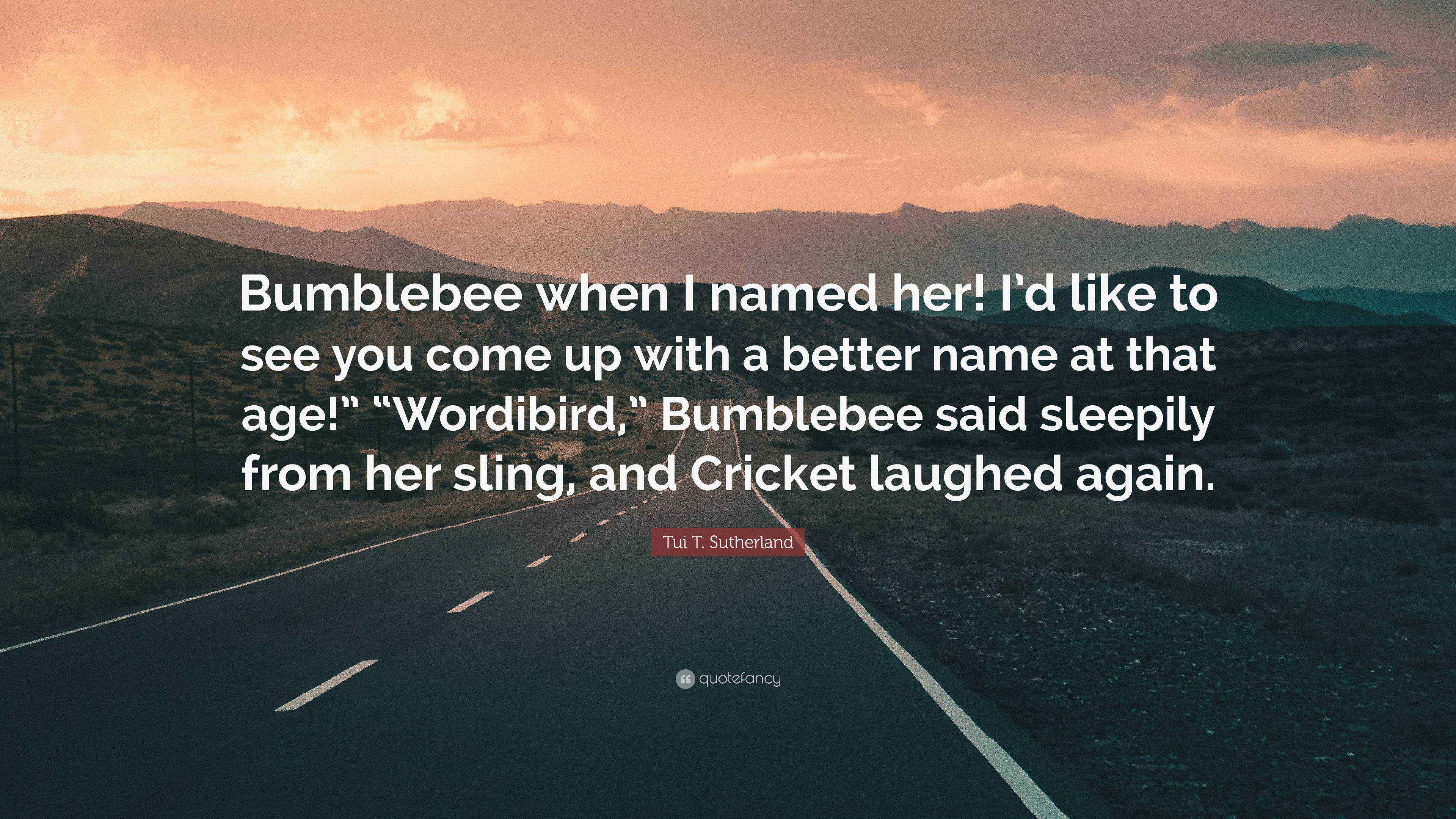 Tui T. Sutherland Quote: “Bumblebee when I named her! I’d like to see ...